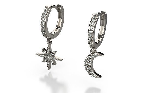 Hinged earring - star moon 3D model 3D printable | CGTrader