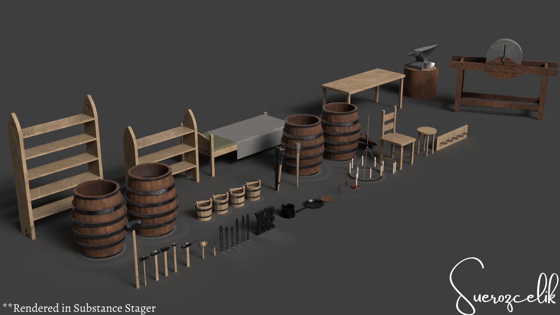 3D model Medieval Blacksmith Set VR / AR / low-poly | CGTrader