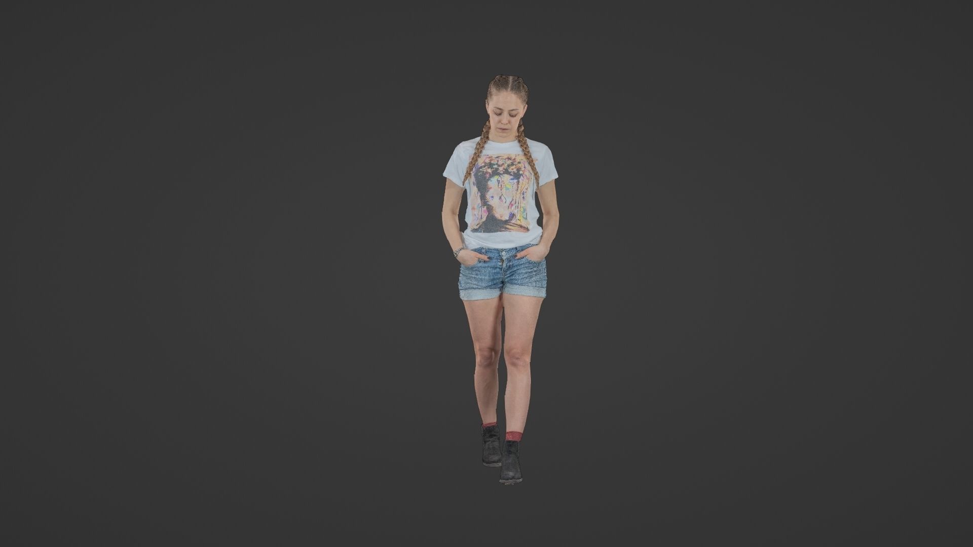 3D model Woman walking looking down - posed 3D photo scan VR / AR / low ...