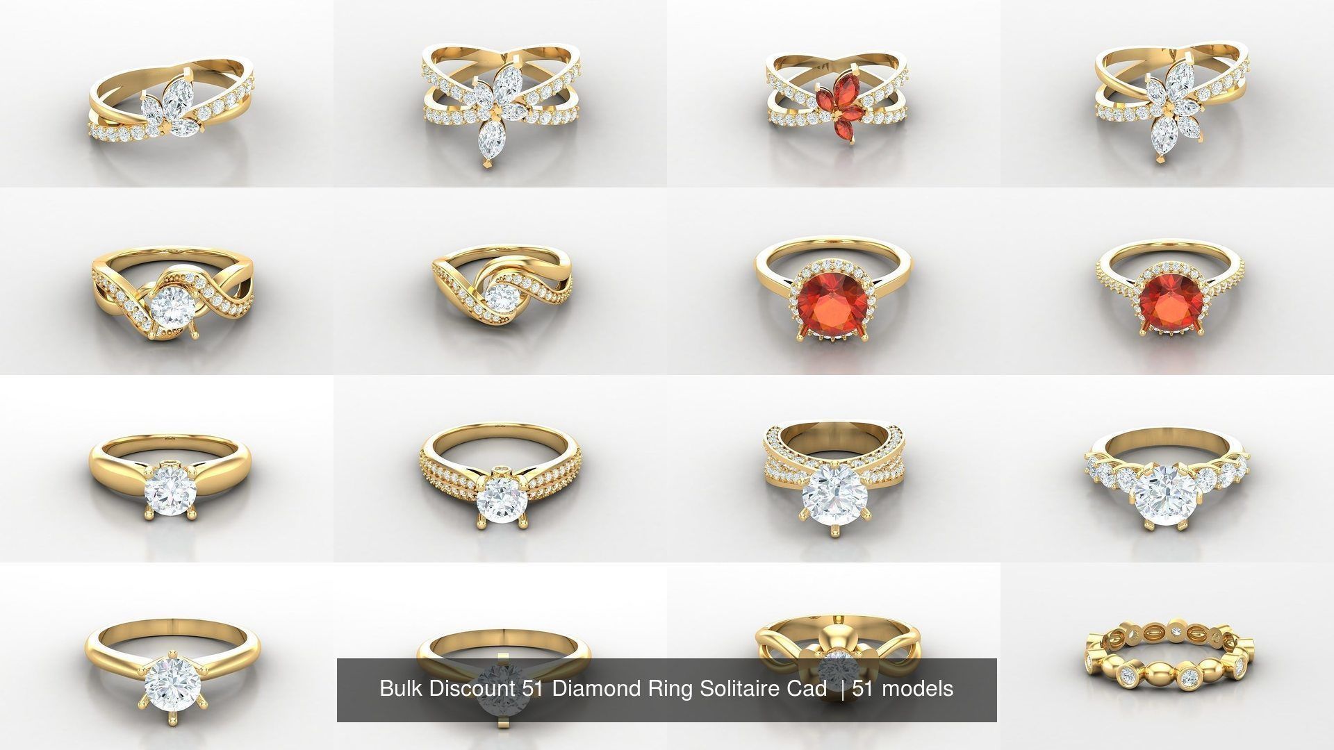 Bulk Discount 51 Diamond Ring Solitaire Cad 3D Model Collection | CGTrader