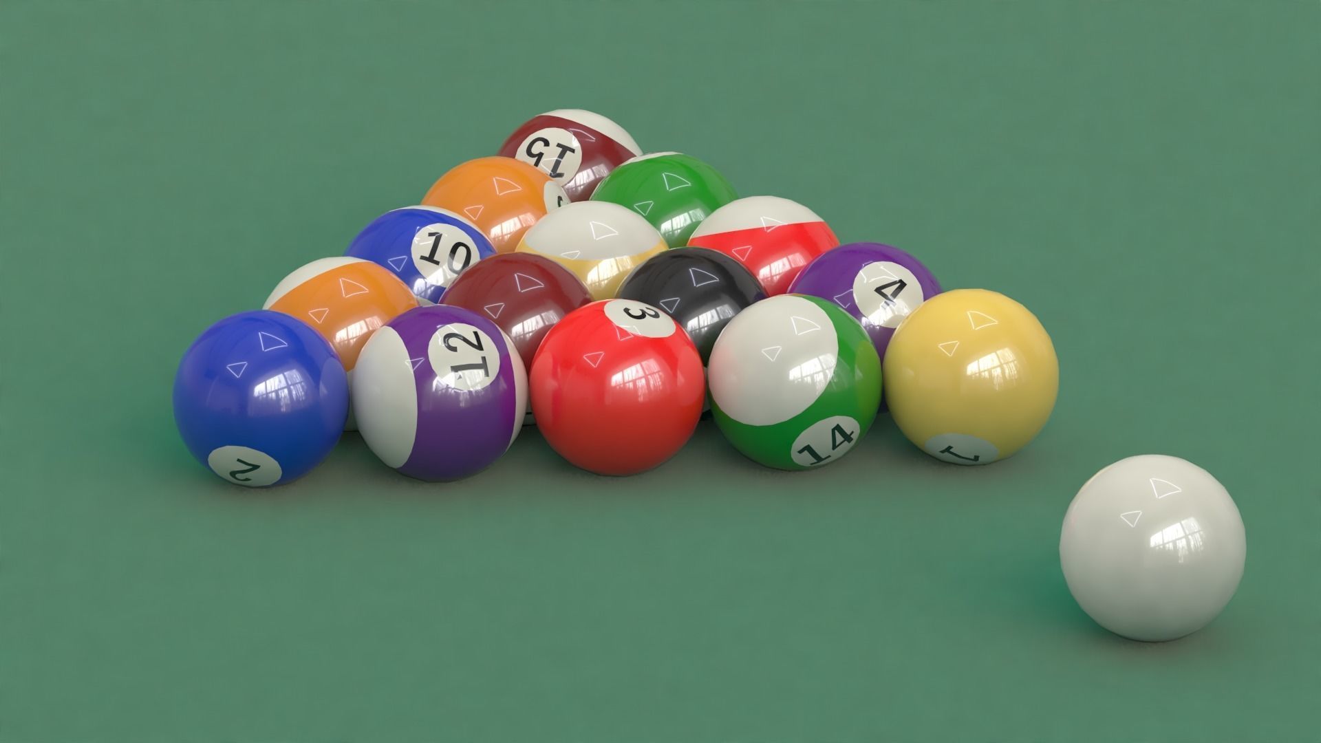 Billiard - pool table with pool cue wall rack and billiard balls 3D ...