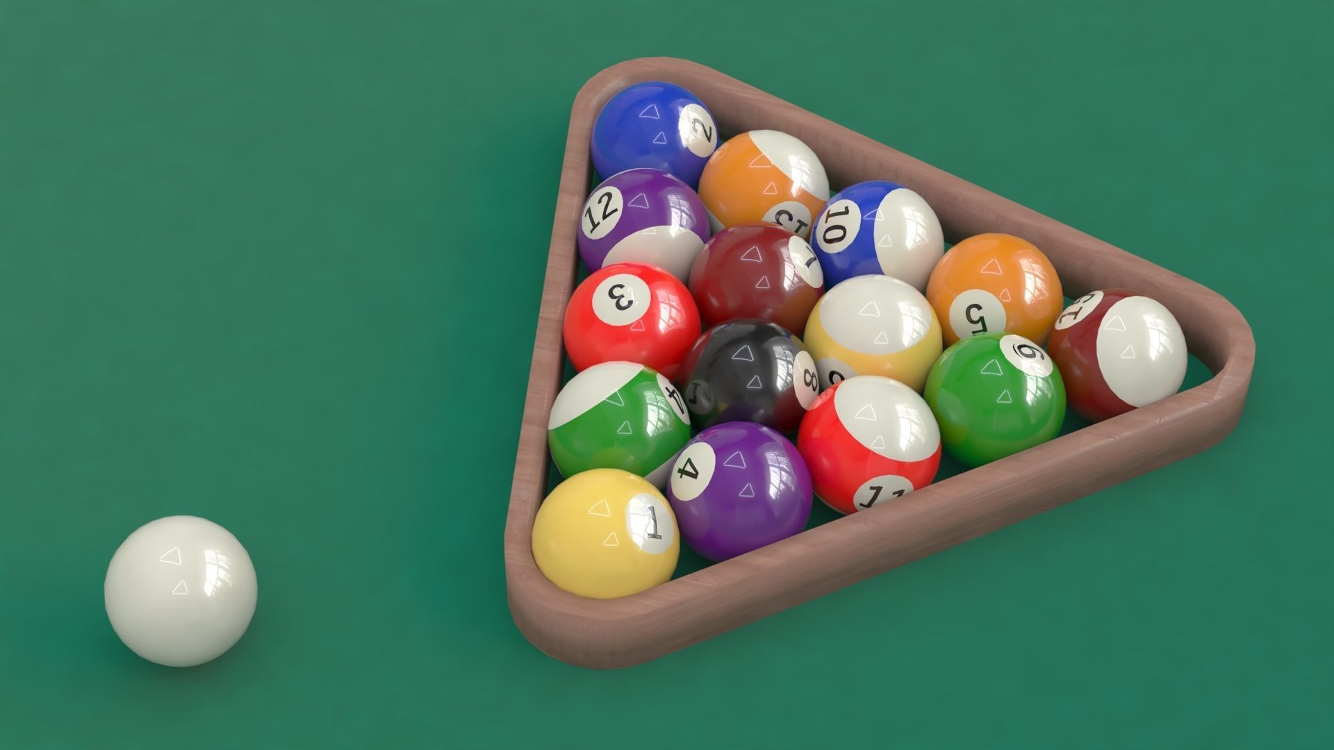 Billiard - pool table with pool cue wall rack and billiard balls 3D ...