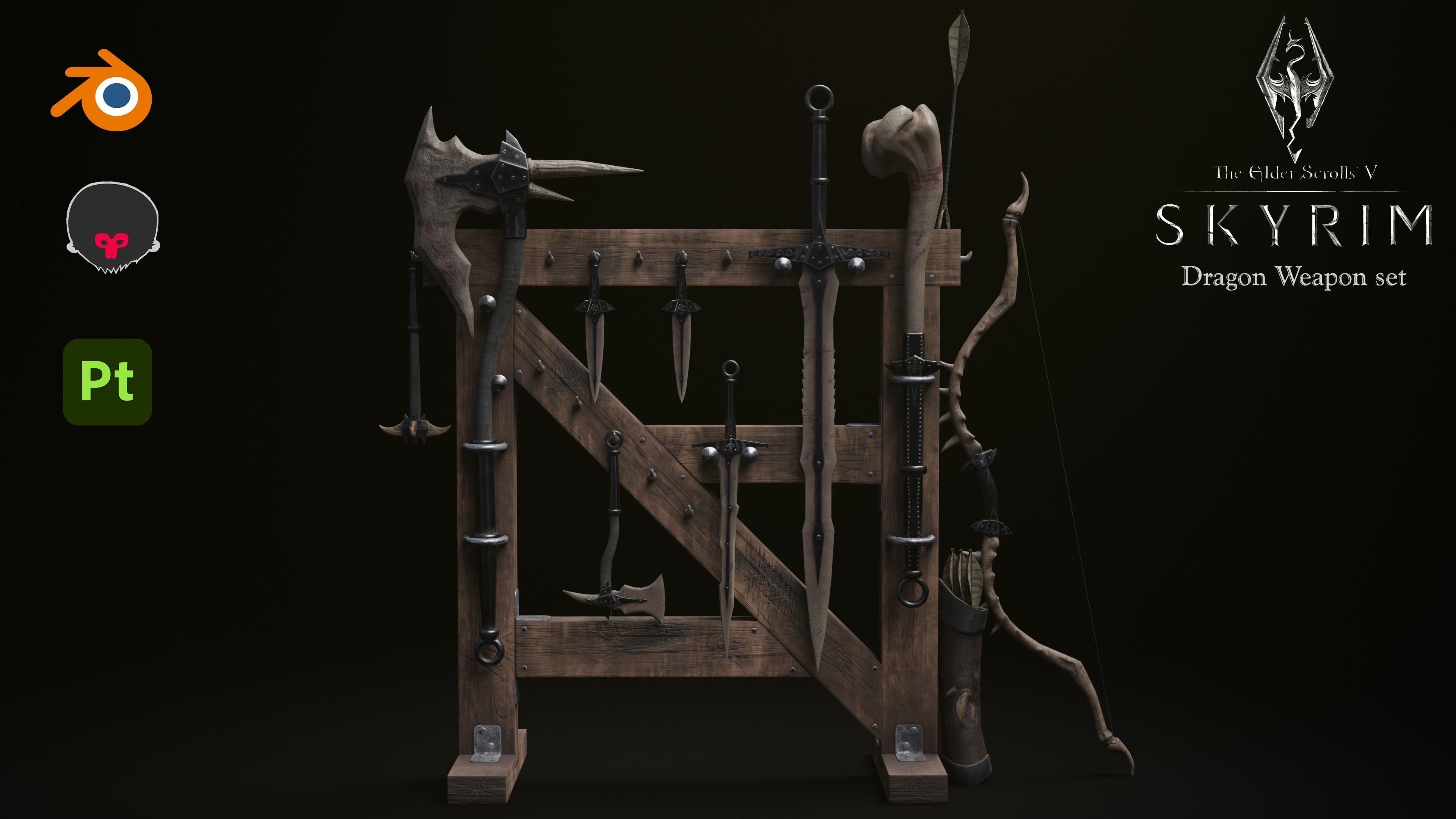 3D model Skyrim Dragon Bon Weapon set VR / AR / low-poly | CGTrader