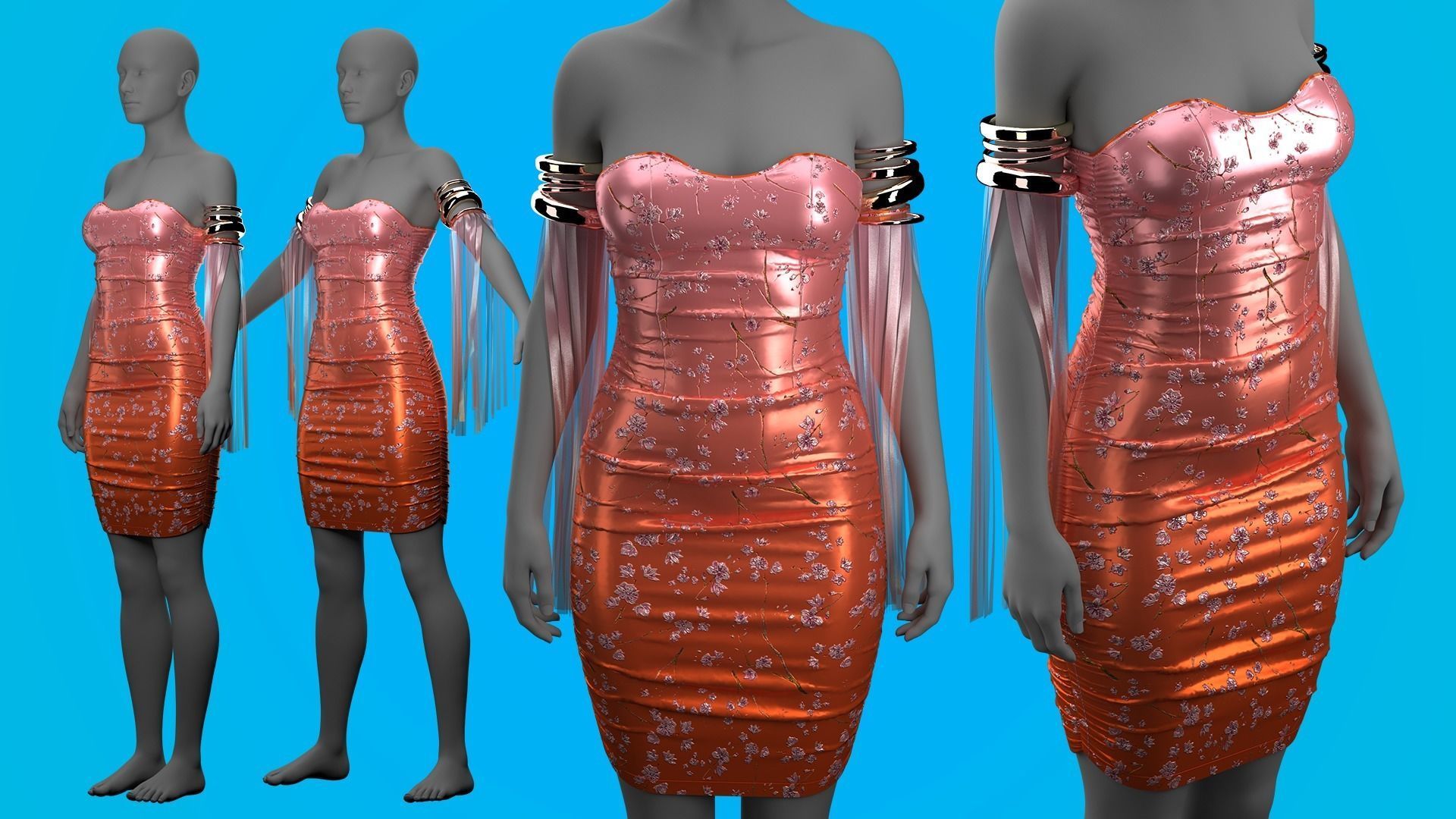 Color Graded Floral Dress Fitted to Gen8 Body Mesh 3D model | CGTrader