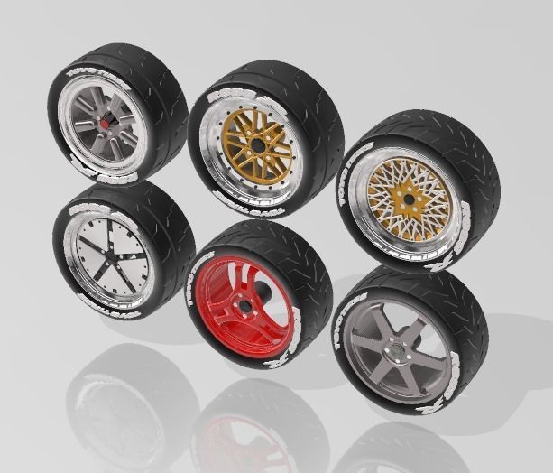 PACK OF 6 DIFFERENT JDM WHEELS AND TIRES FOR SCALE AUTOS 3D model 3D ...