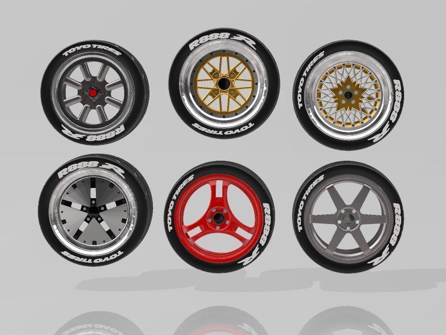 PACK OF 6 DIFFERENT JDM WHEELS AND TIRES FOR SCALE AUTOS 3D model 3D ...