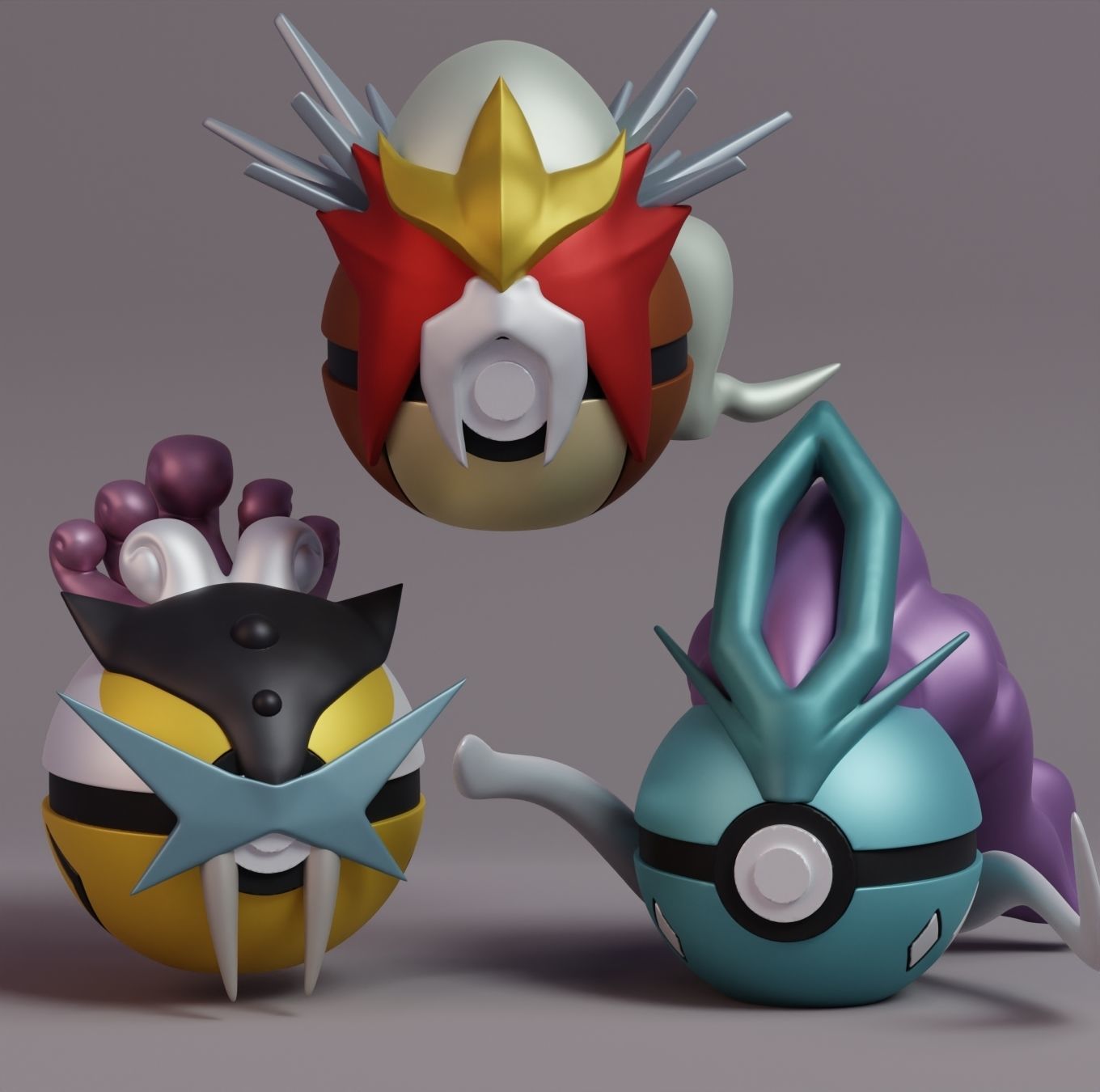 Pokemon Entei Suicune Raikou Pokebal 3D model 3D printable | CGTrader