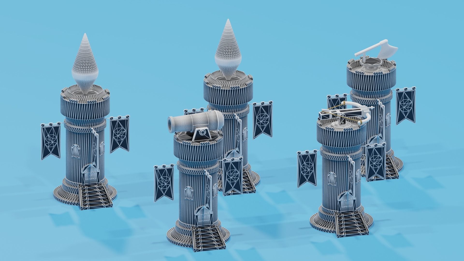 Cartoon Tower Defense Towers Collection 3D model | CGTrader