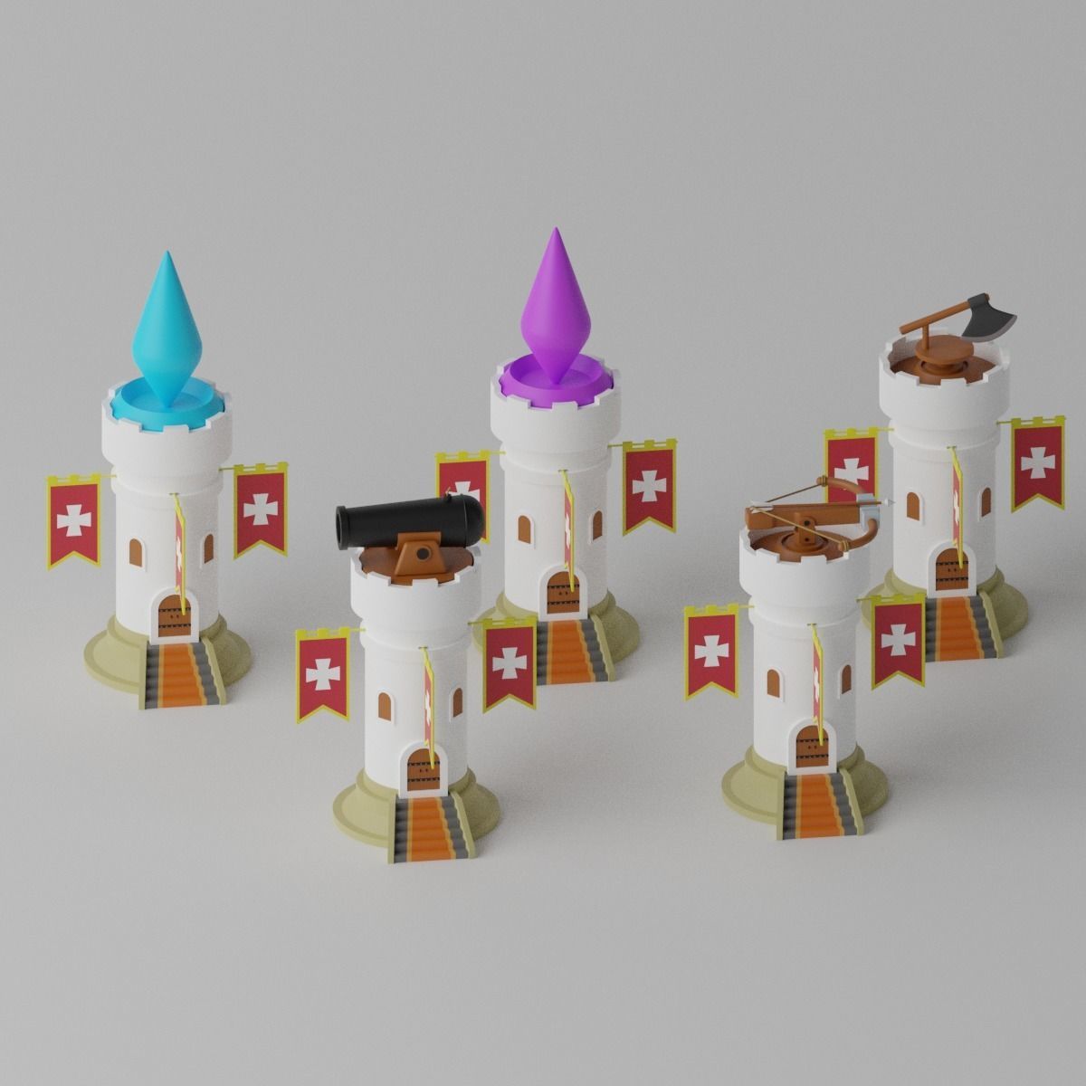 Cartoon Tower Defense Towers Collection 3D model | CGTrader