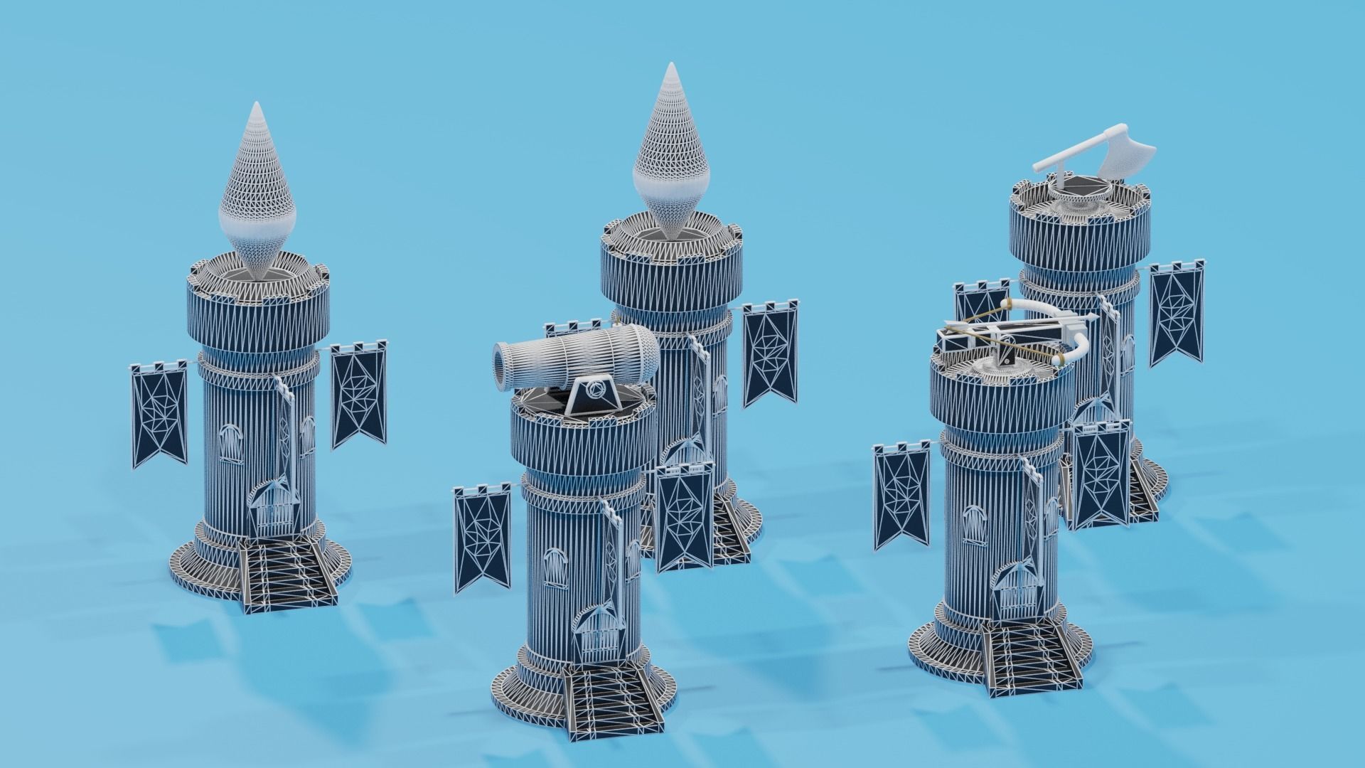 Cartoon Tower Defense Towers Collection 3D model | CGTrader