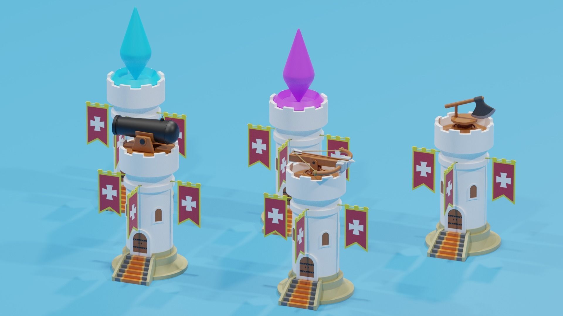 Cartoon Tower Defense Towers Collection 3D model | CGTrader