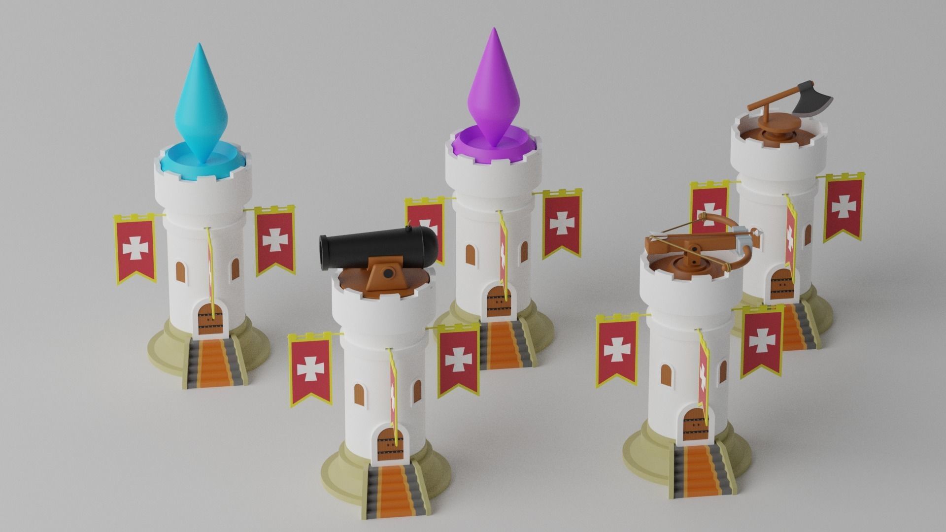 Cartoon Tower Defense Towers Collection 3D model | CGTrader