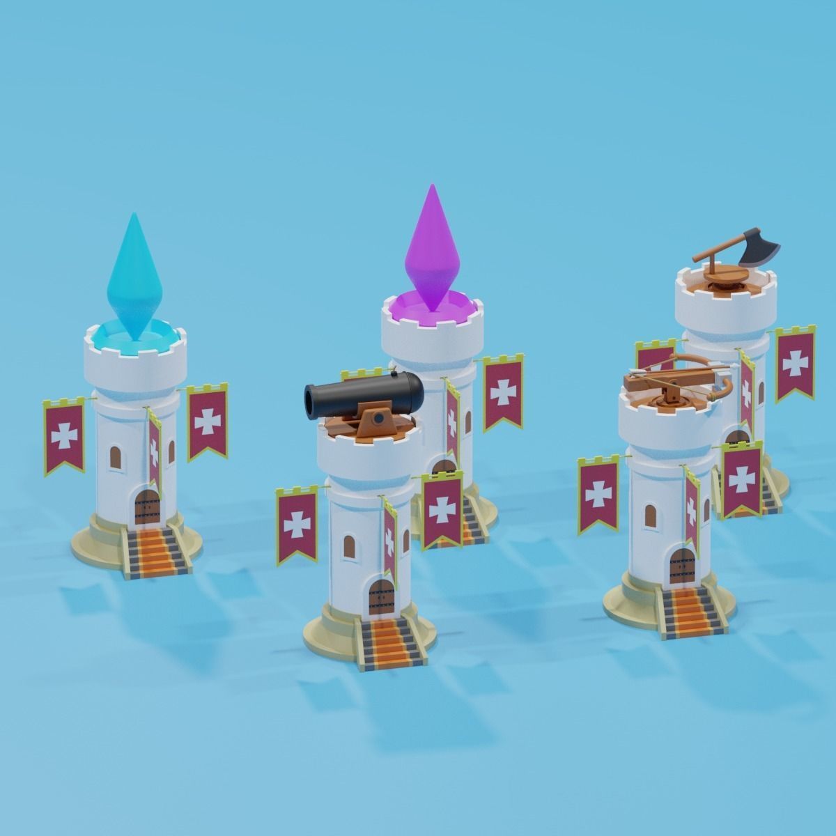 Cartoon Tower Defense Towers Collection 3D model | CGTrader