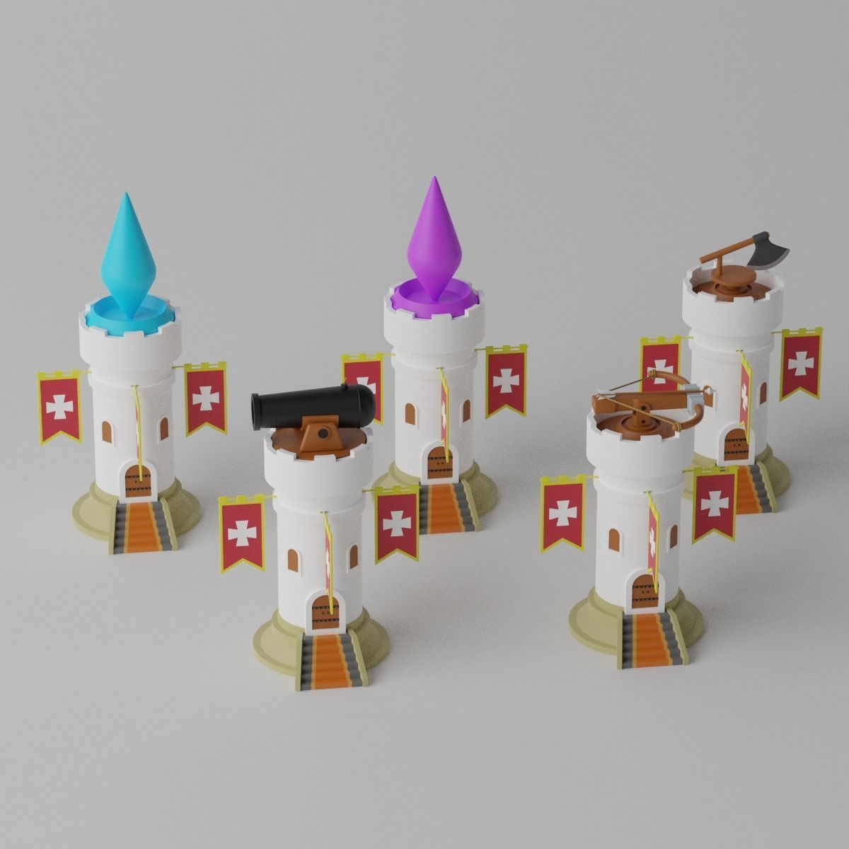 Cartoon Tower Defense Towers Collection 3D model | CGTrader