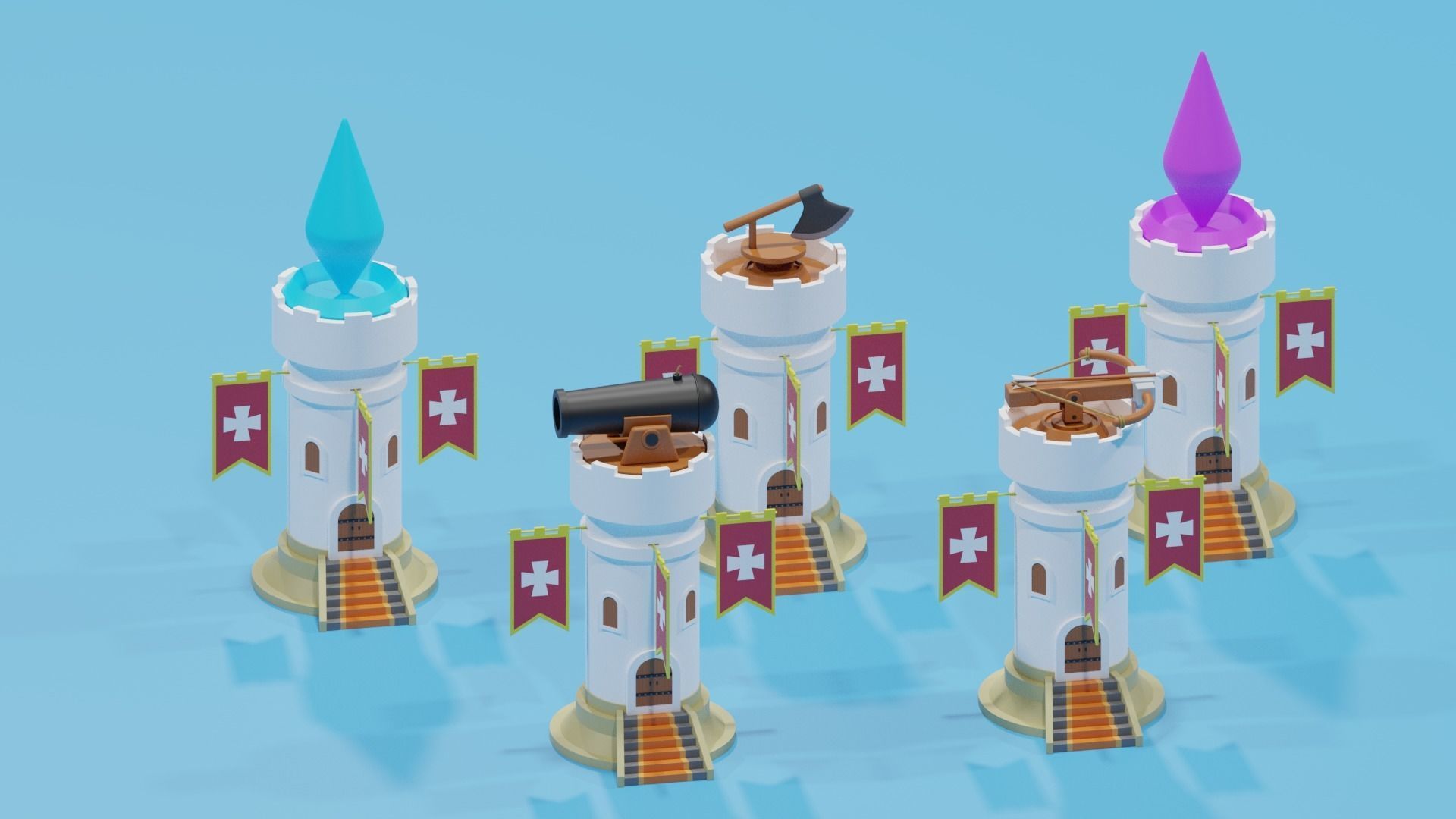 Cartoon Tower Defense Towers Collection 3D model | CGTrader