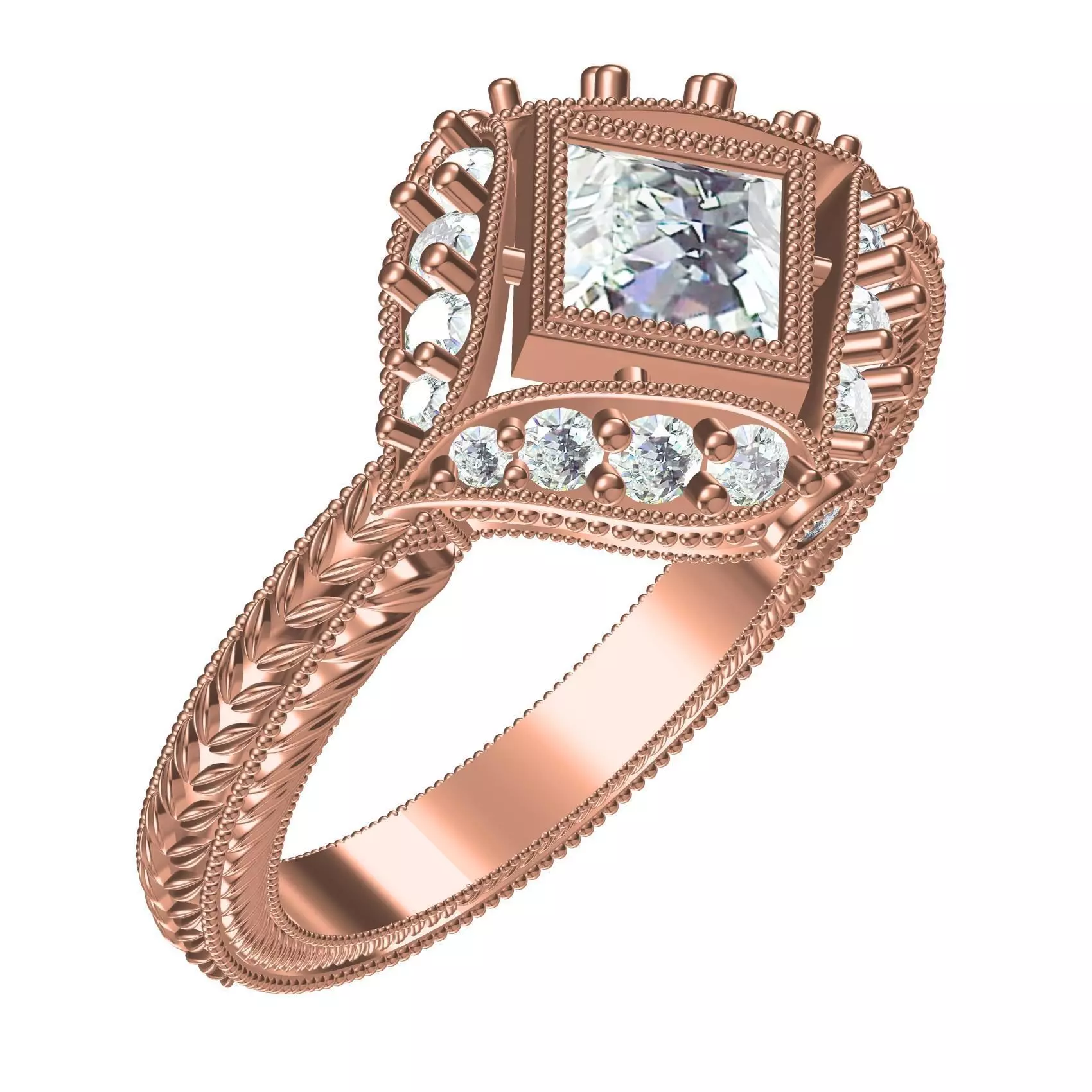 Vintage Princess Diamond Filigree Engagement Ring 3D model 3D printable ...