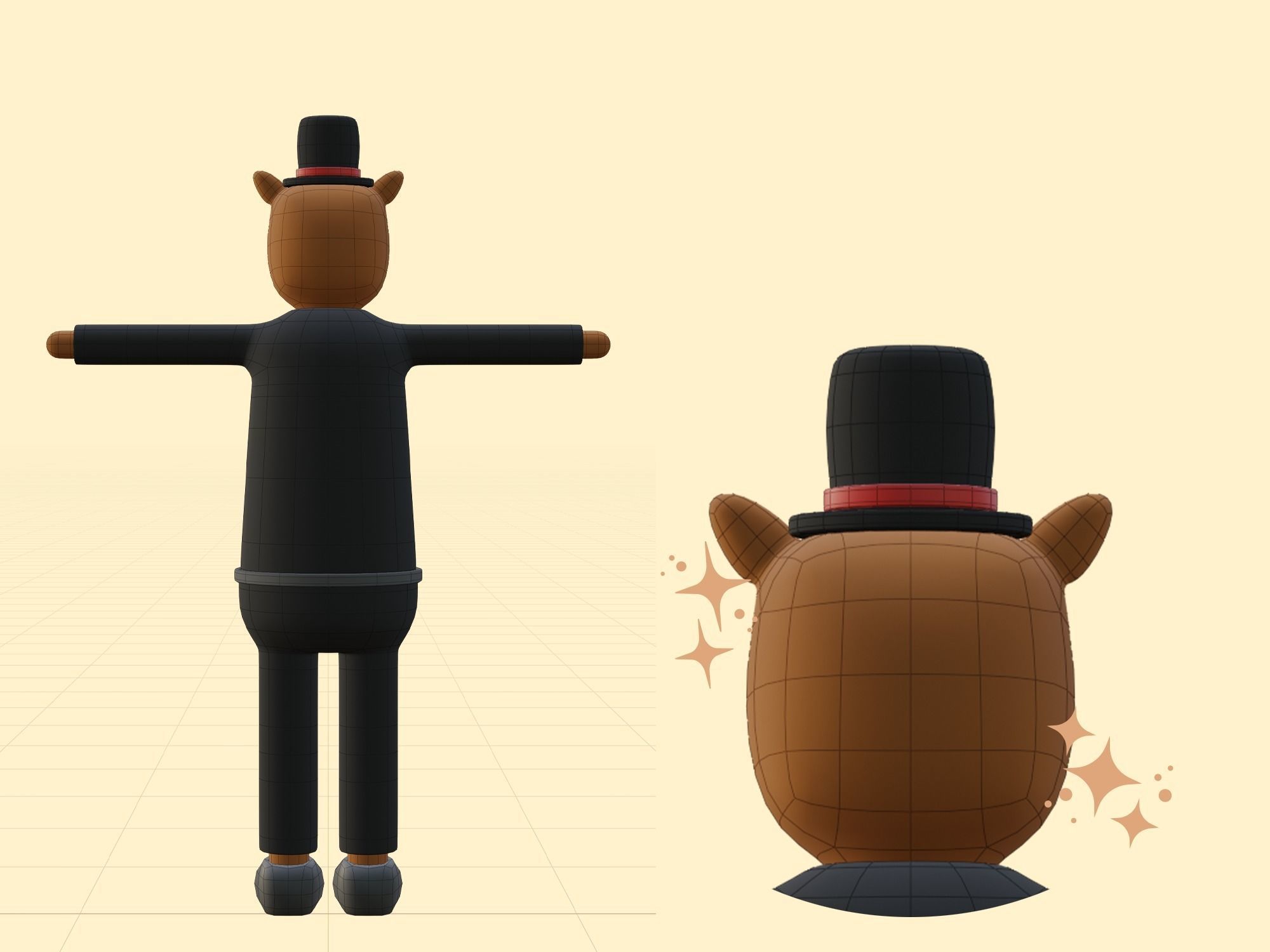 3D model Capybara with suit and Cute long hat Low poly VR / AR / low ...