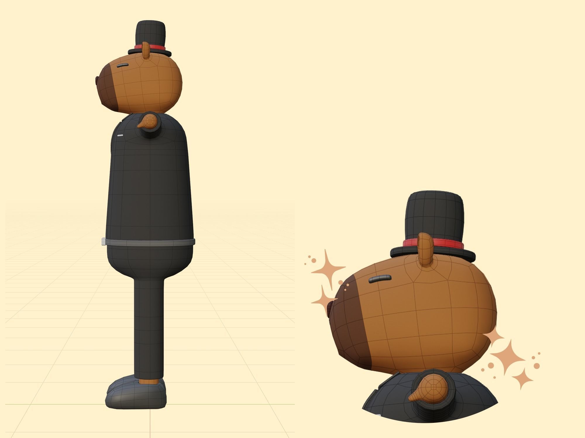 3D model Capybara with suit and Cute long hat Low poly VR / AR / low ...
