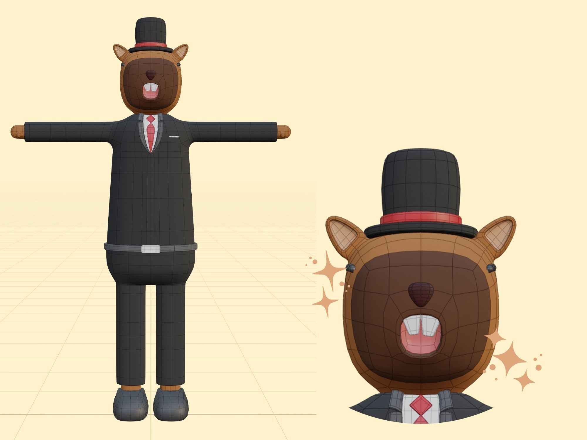 3D model Capybara with suit and Cute long hat Low poly VR / AR / low ...