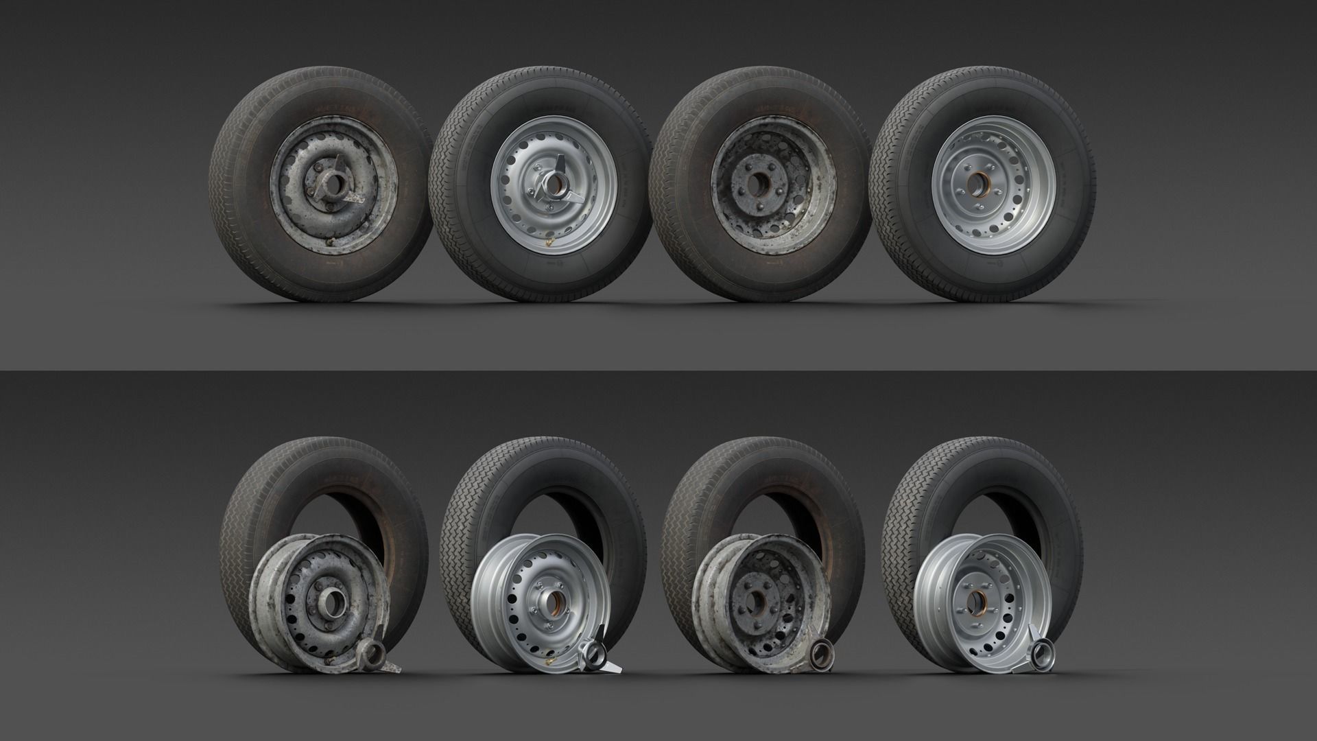 Set of 5 mid-poly vintage car wheels 3D model | CGTrader