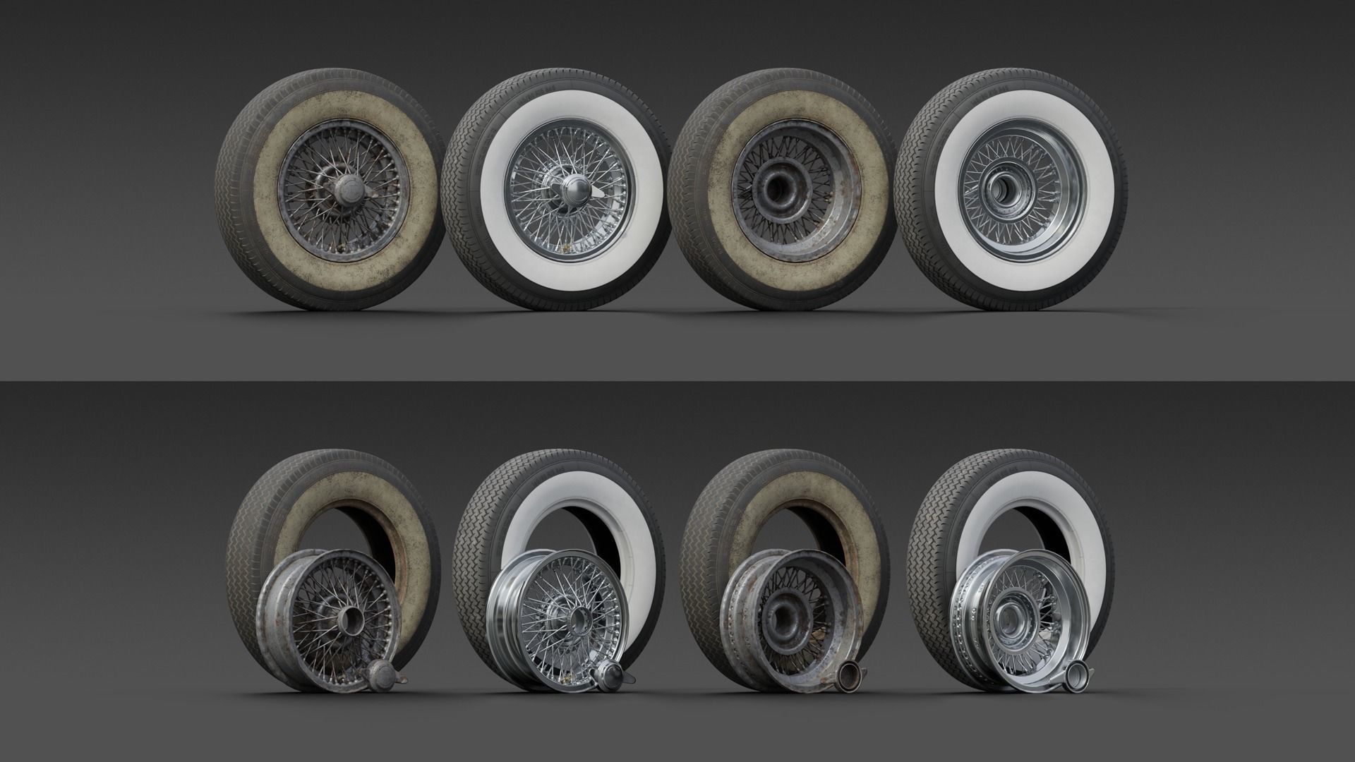 Set of 5 mid-poly vintage car wheels 3D model | CGTrader