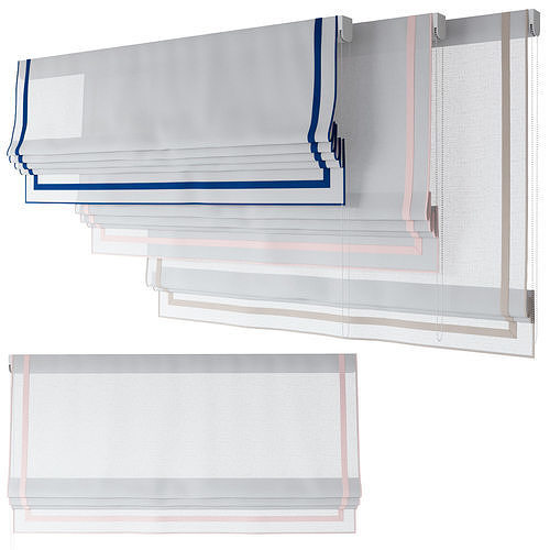 Roman Curtains 191 Sheer Fabric Roman Shades with Ribbons 3D model ...