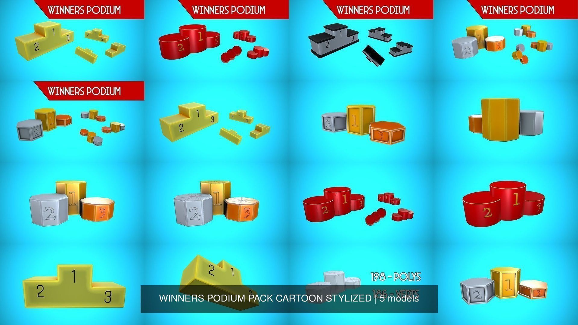 3D Model Collection WINNERS PODIUM PACK CARTOON STYLIZED VR / AR / low ...