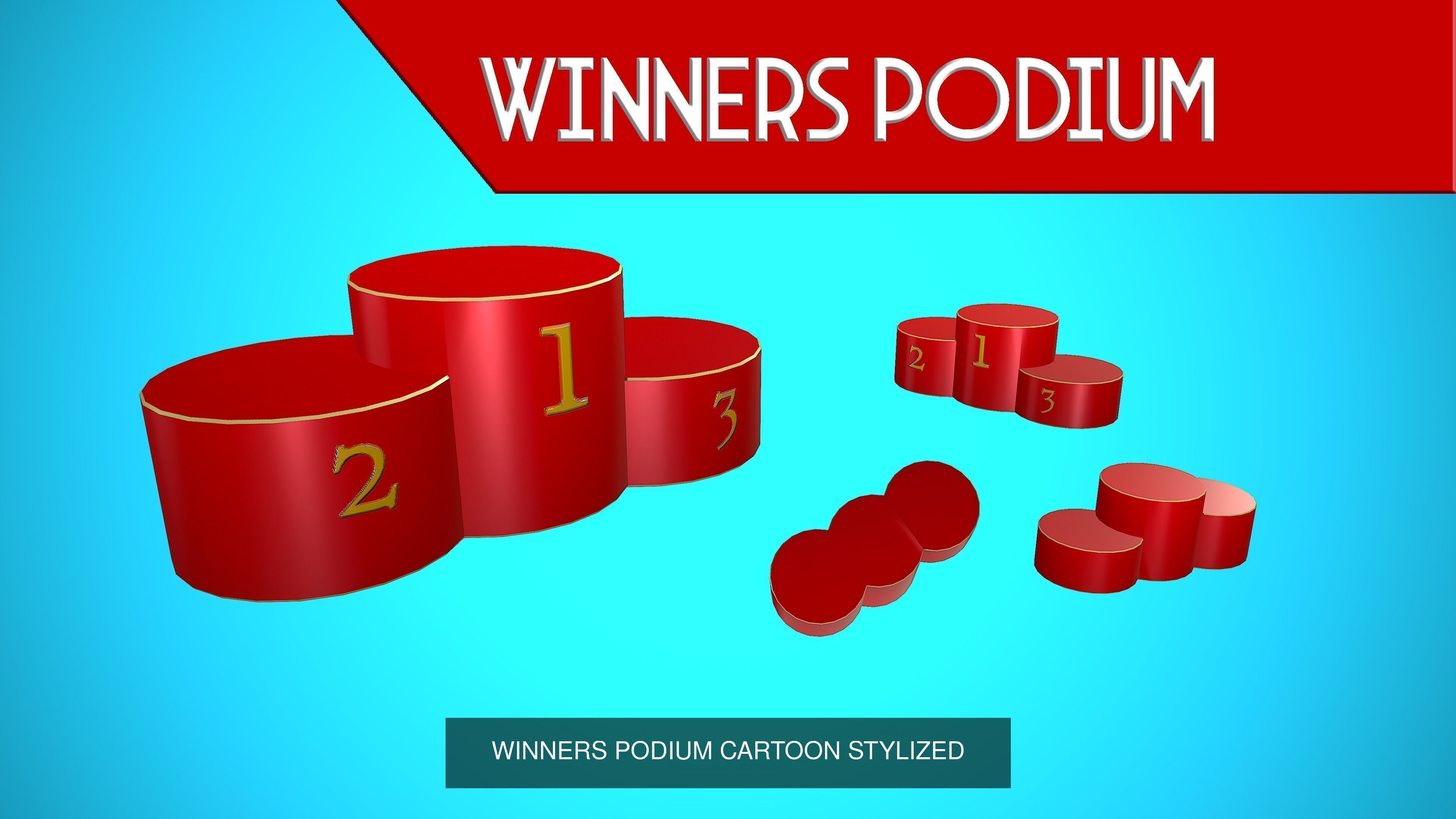 3D Model Collection WINNERS PODIUM PACK CARTOON STYLIZED VR / AR / low ...