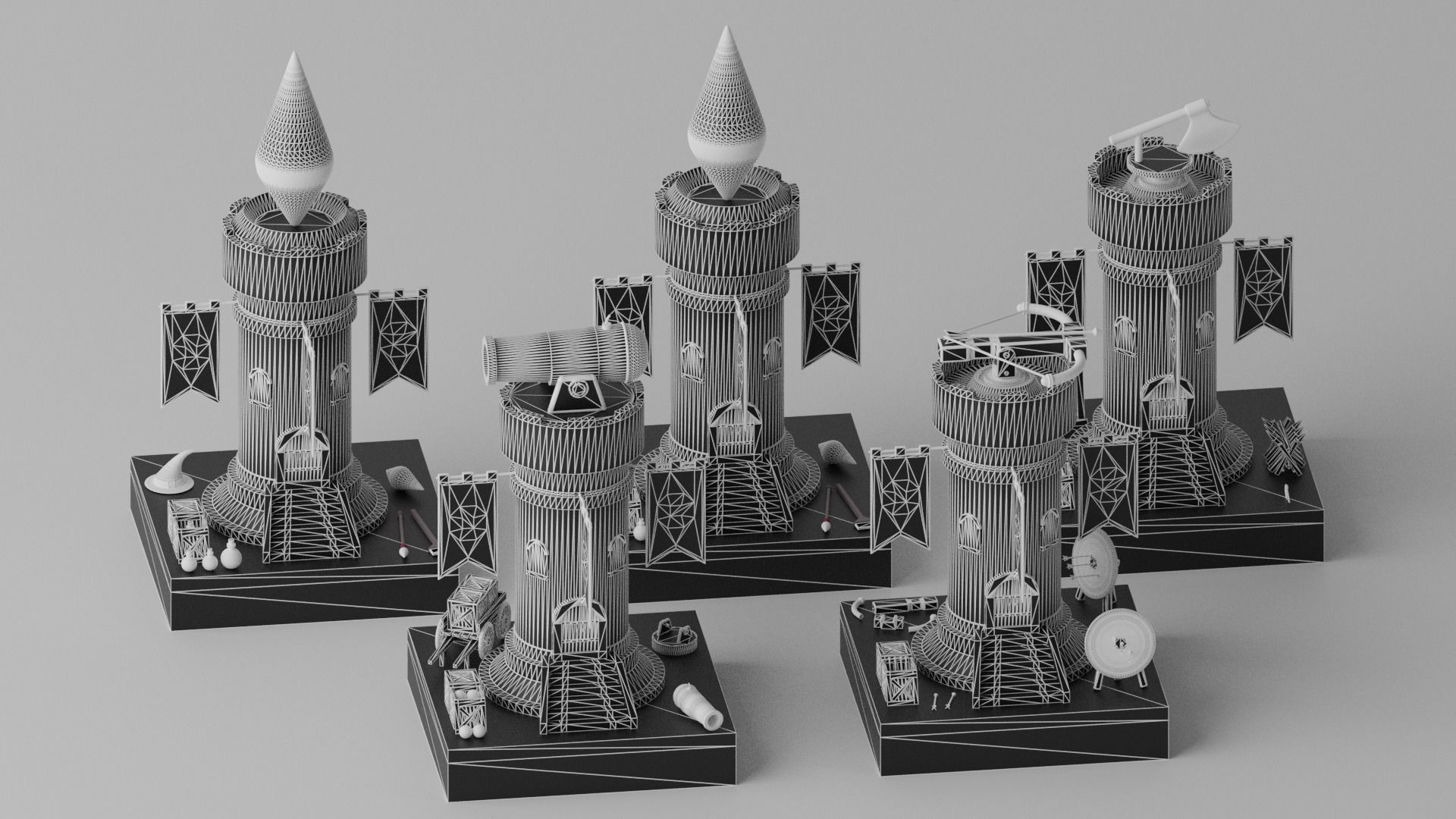 Cartoon Tower Defense Towers Collection A 3D model | CGTrader