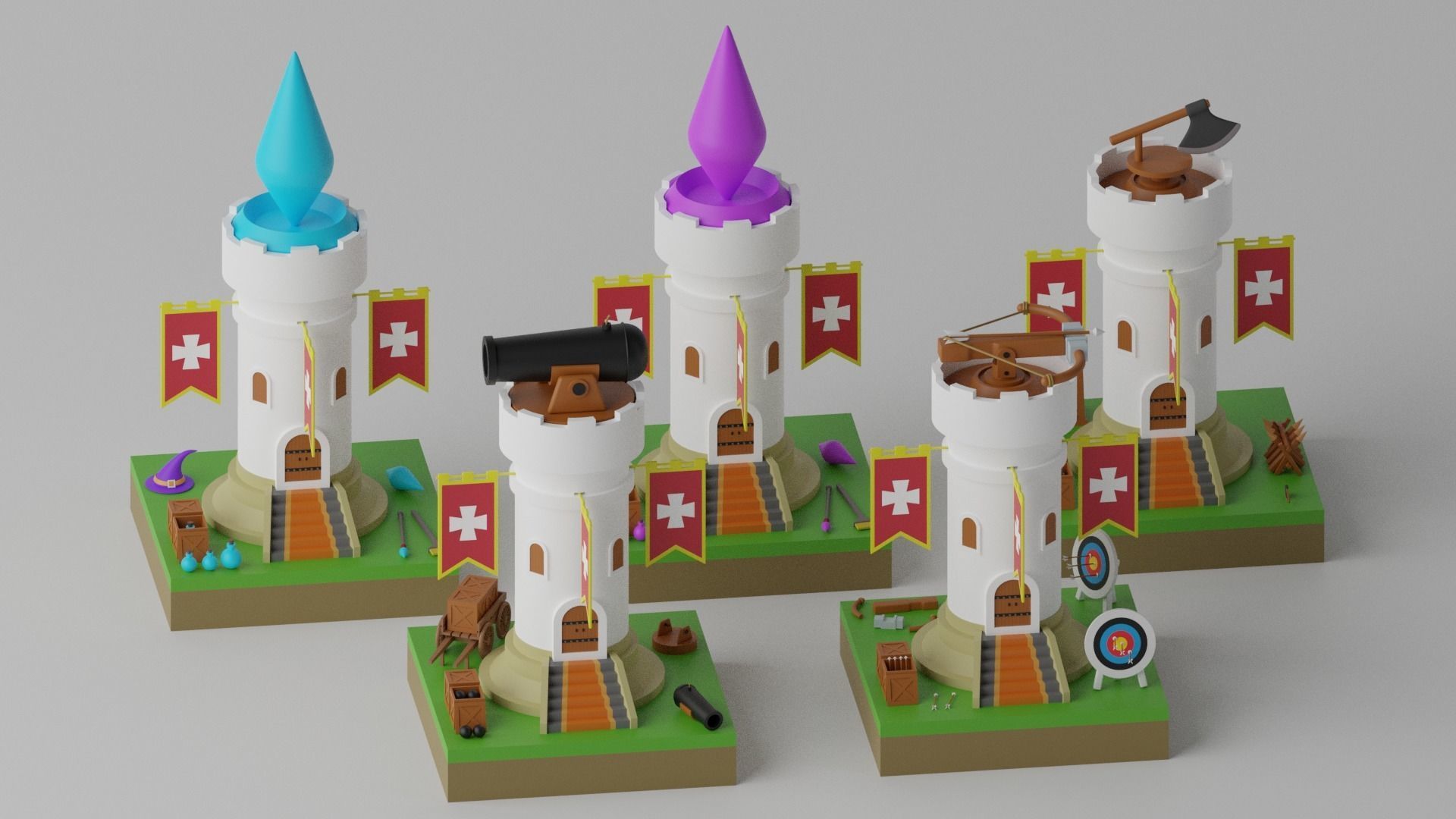 Cartoon Tower Defense Towers Collection A 3D model | CGTrader