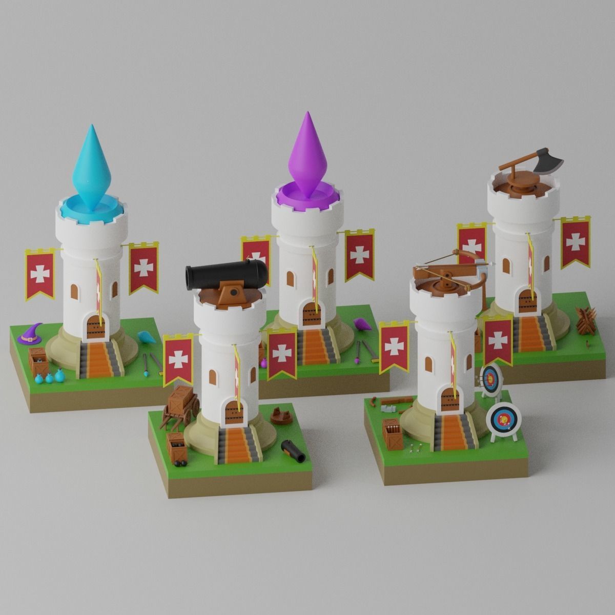 Cartoon Tower Defense Towers Collection A 3D model | CGTrader