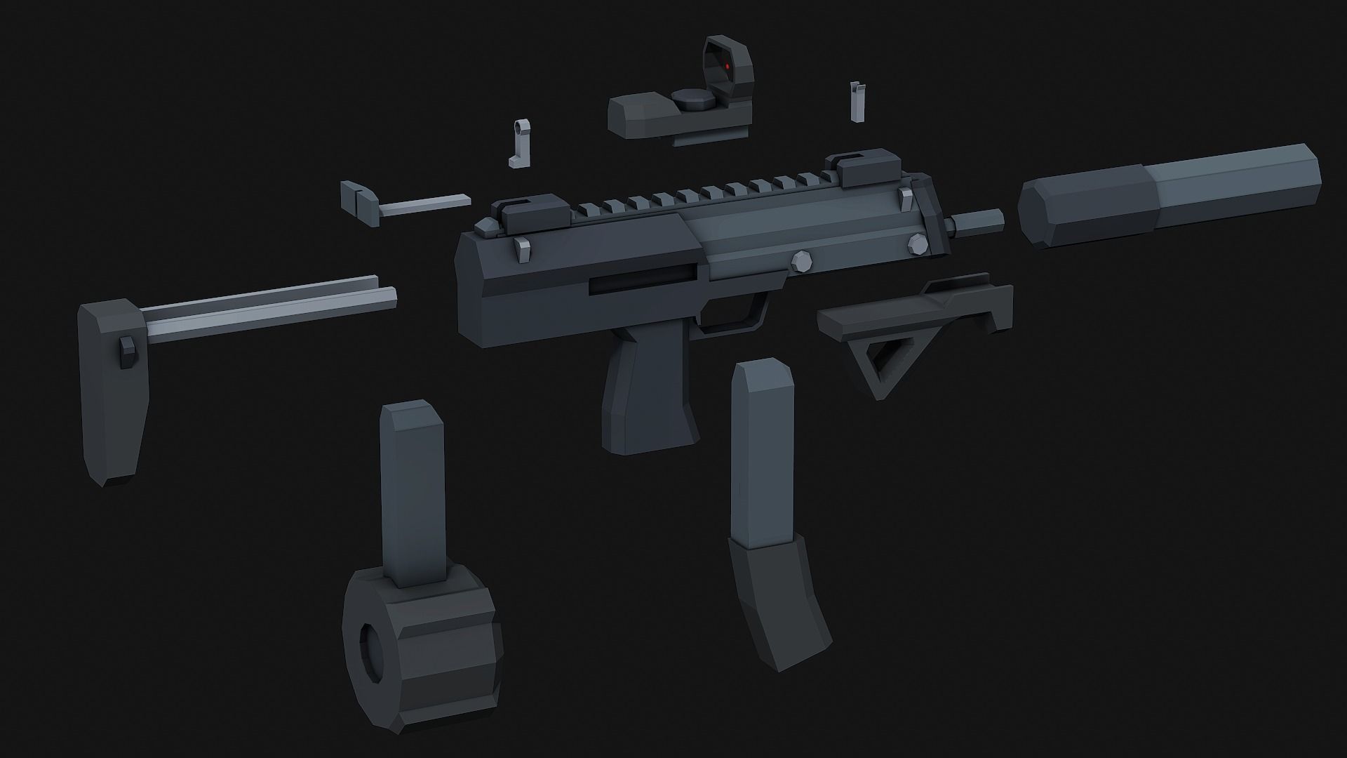 3D model Stylized Modular Mp7 SMG - LowPoly Mobile Ready VR / AR / low ...