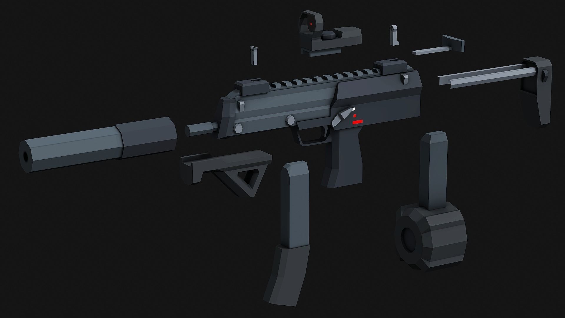 3D model Stylized Modular Mp7 SMG - LowPoly Mobile Ready VR / AR / low ...