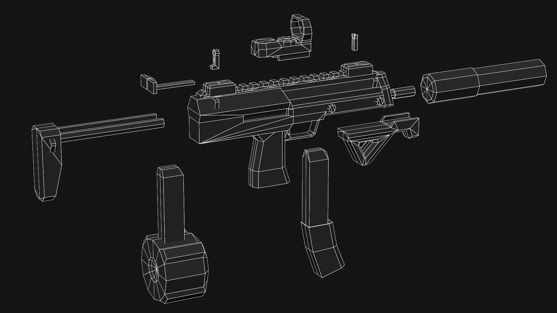 3D model Stylized Modular Mp7 SMG - LowPoly Mobile Ready VR / AR / low ...