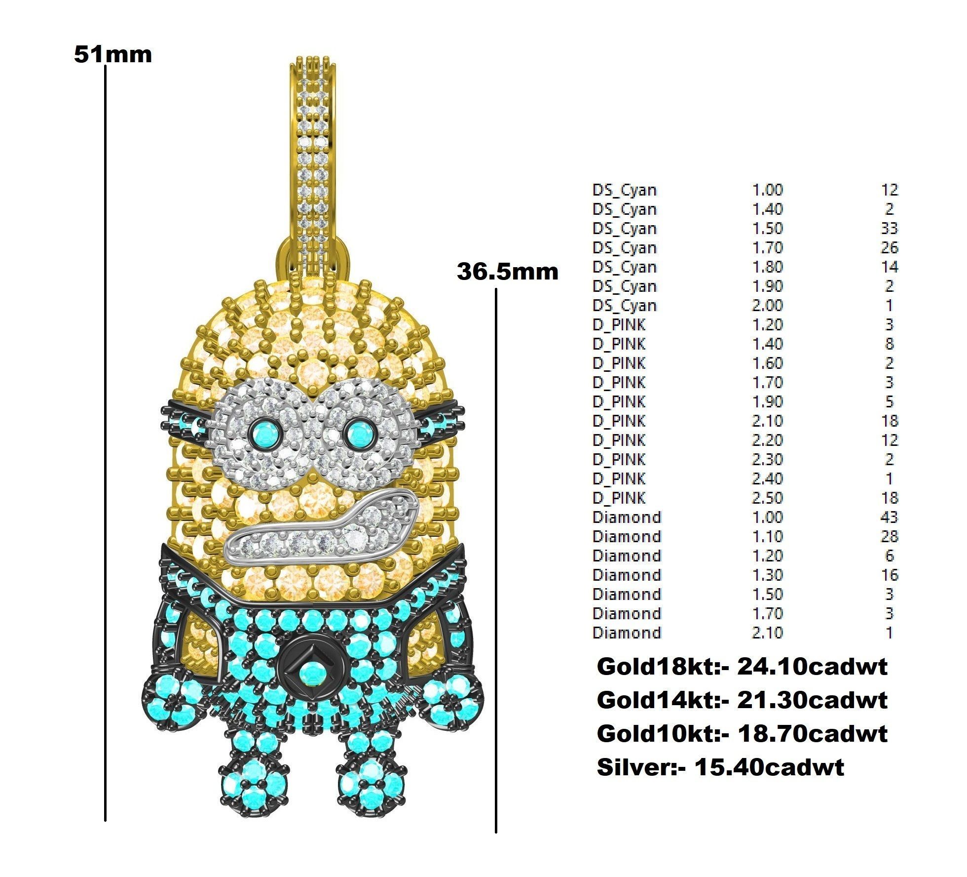 Minion Cartoon Caracter Diamond Pendant 3D model 3D printable | CGTrader