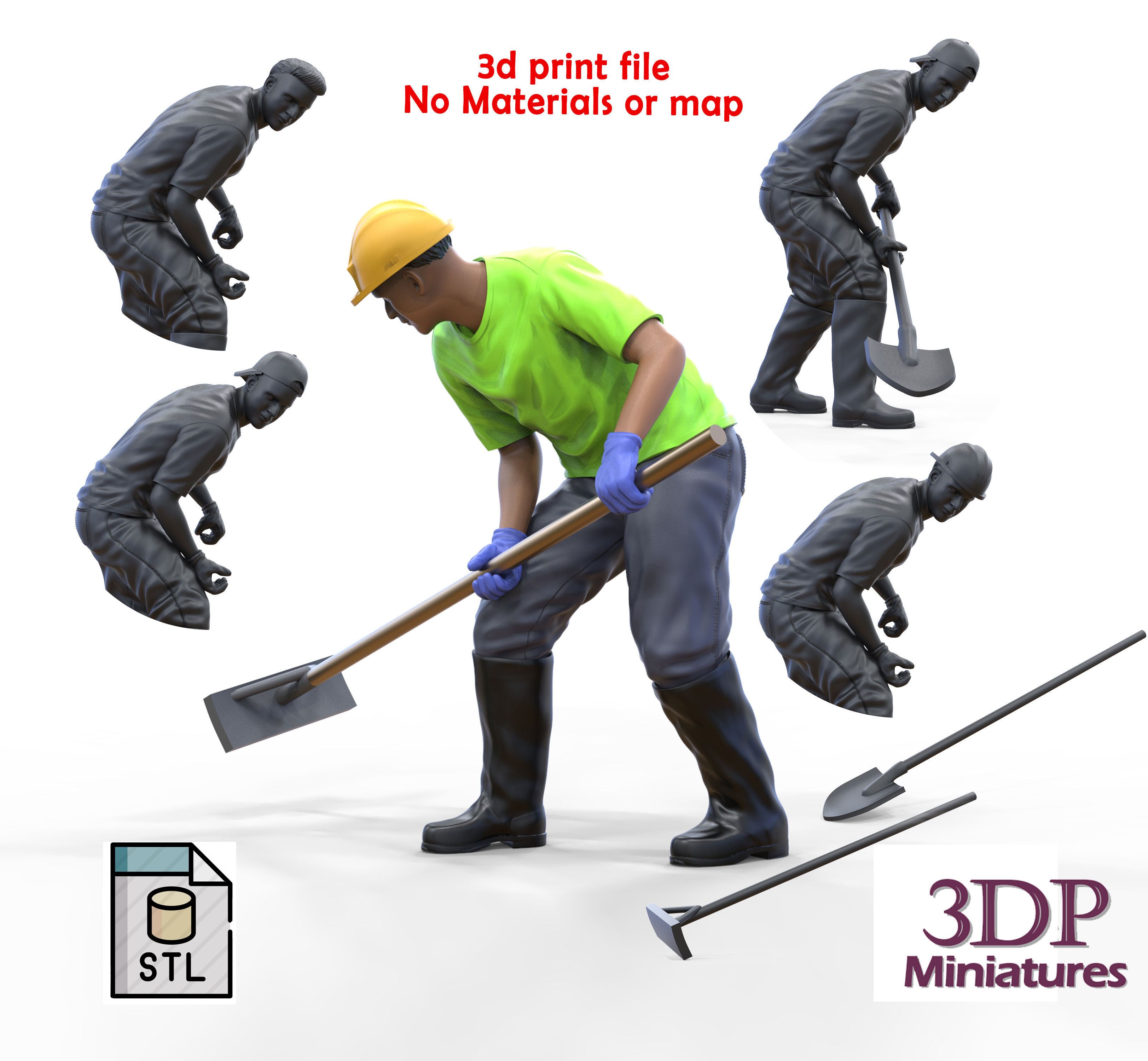 N10 Construction worker with shovel 3D model 3D printable | CGTrader