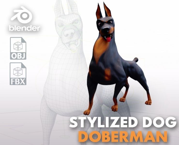 3D model Doberman - stylized Dog rigged character for Blender VR / AR ...