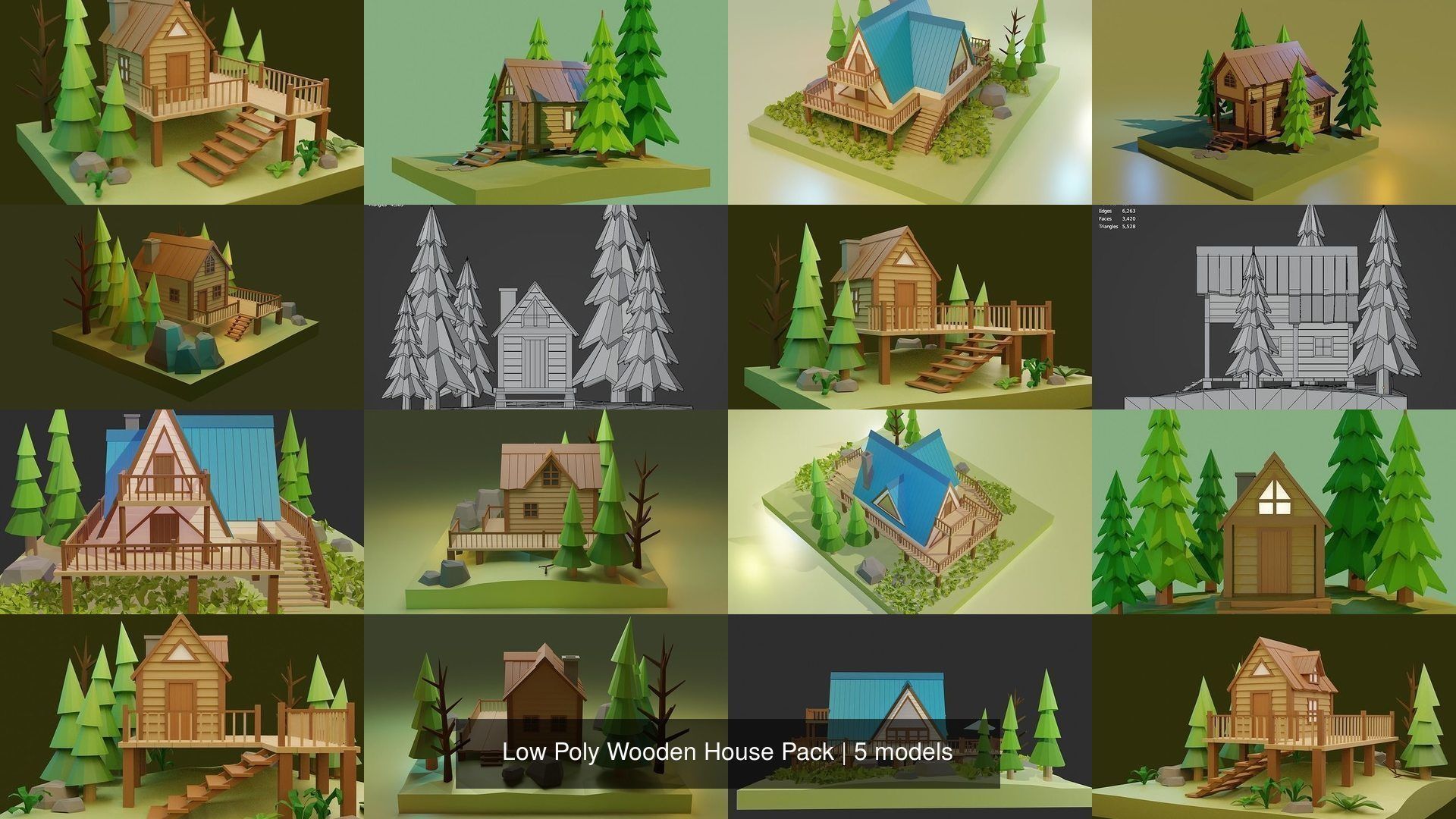 3D Model Collection Low Poly Wooden House Pack VR / AR / low-poly ...