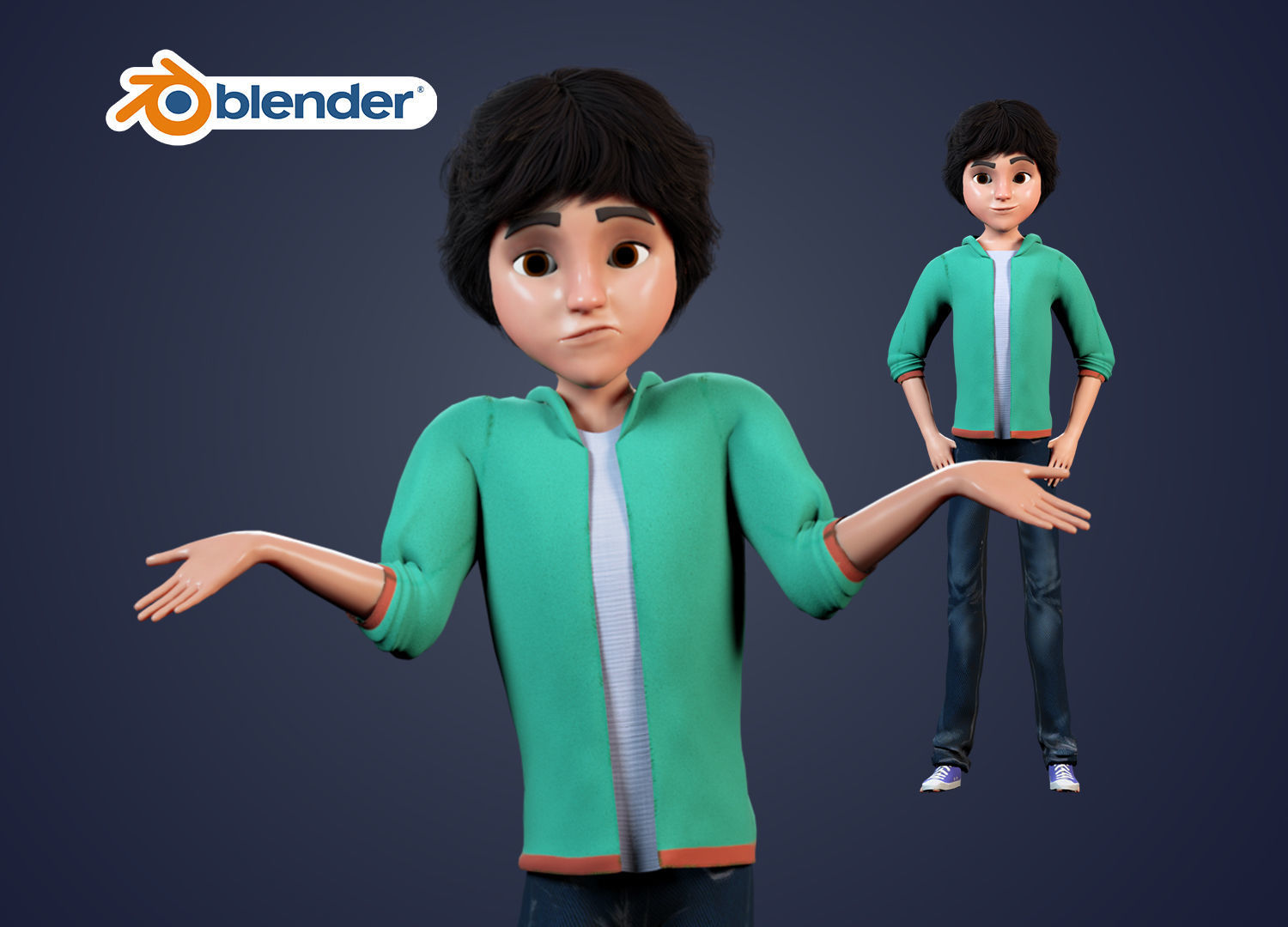 Cartoon young boy character rigged free VR / AR / low-poly 3D model ...