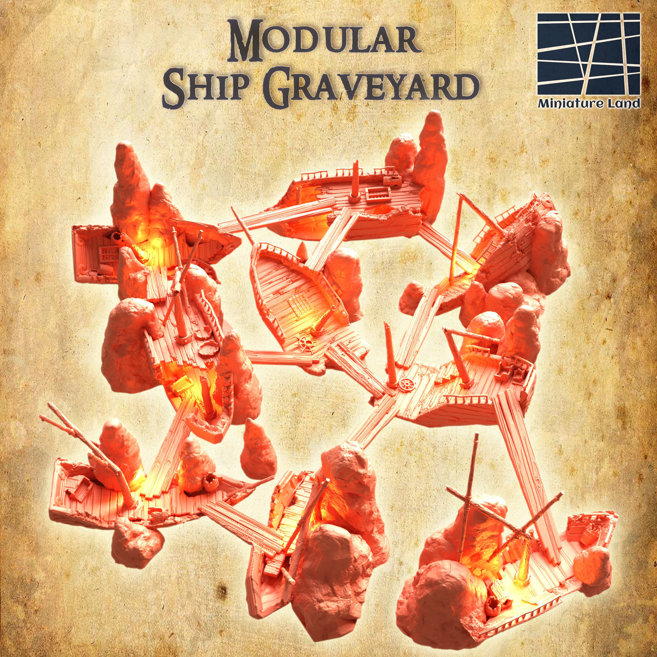Modular Ship Graveyard Tabletop Terrain 28 MM 3D model 3D printable ...