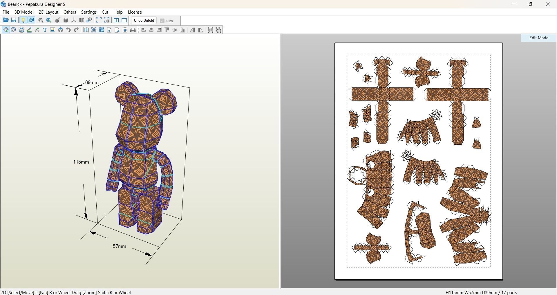 3D model Bearbrick LV for papercraft full VR / AR / low-poly | CGTrader