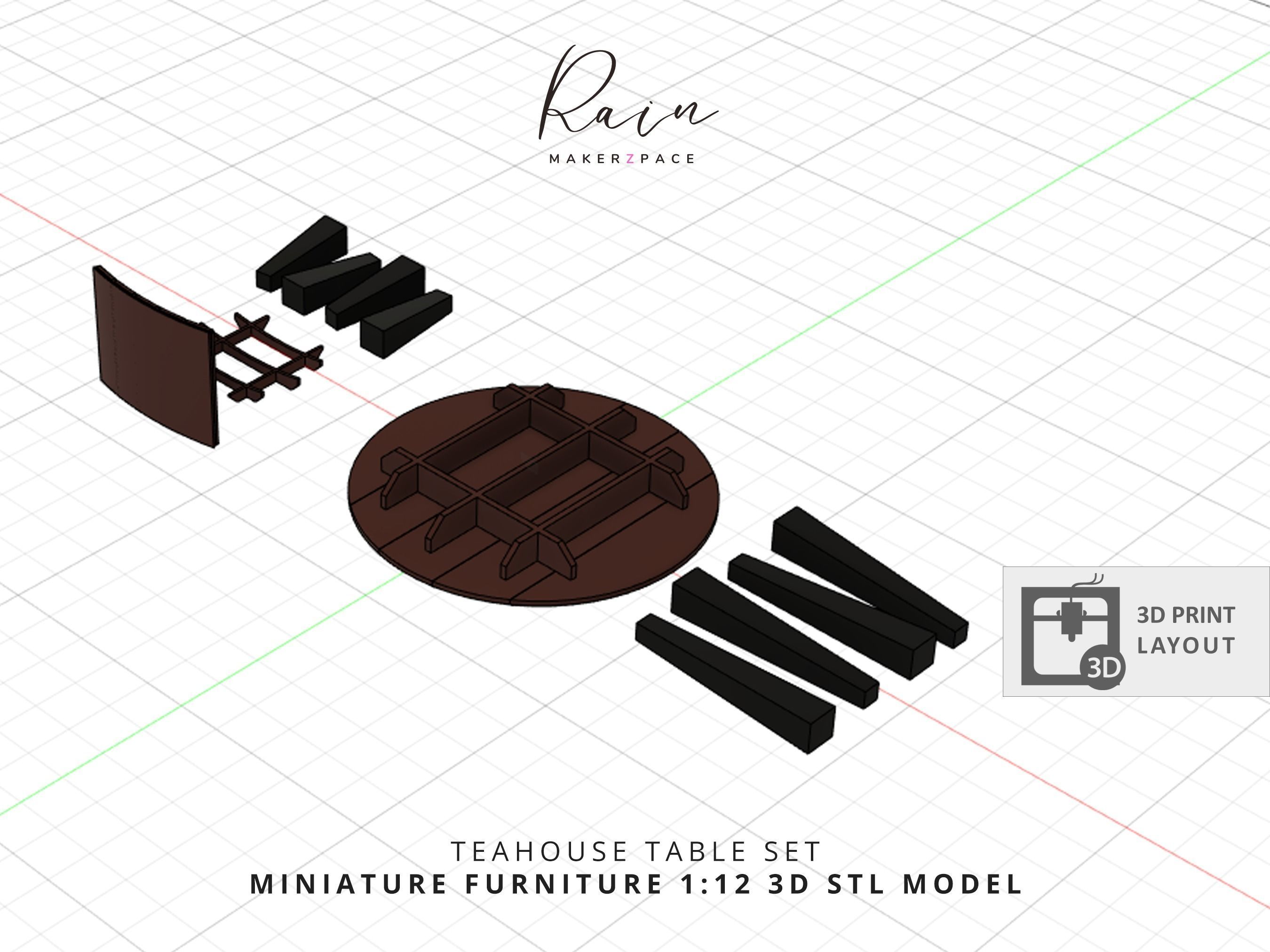 TEAHOUSE TABLE AND CHAIR SET MINIATURE FURNITURE 3D model 3D printable ...