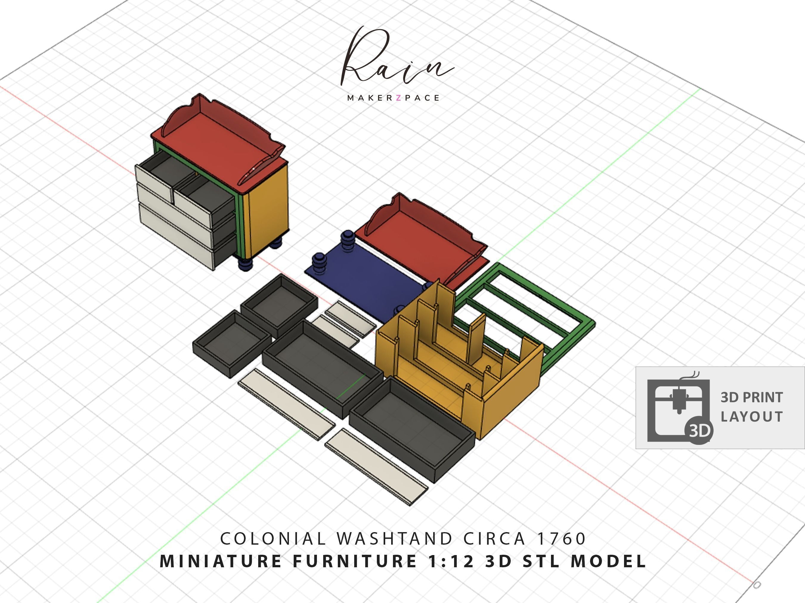 CLASSIC COLONIAL WASHSTAND CIRCA 1760 3D model 3D printable | CGTrader
