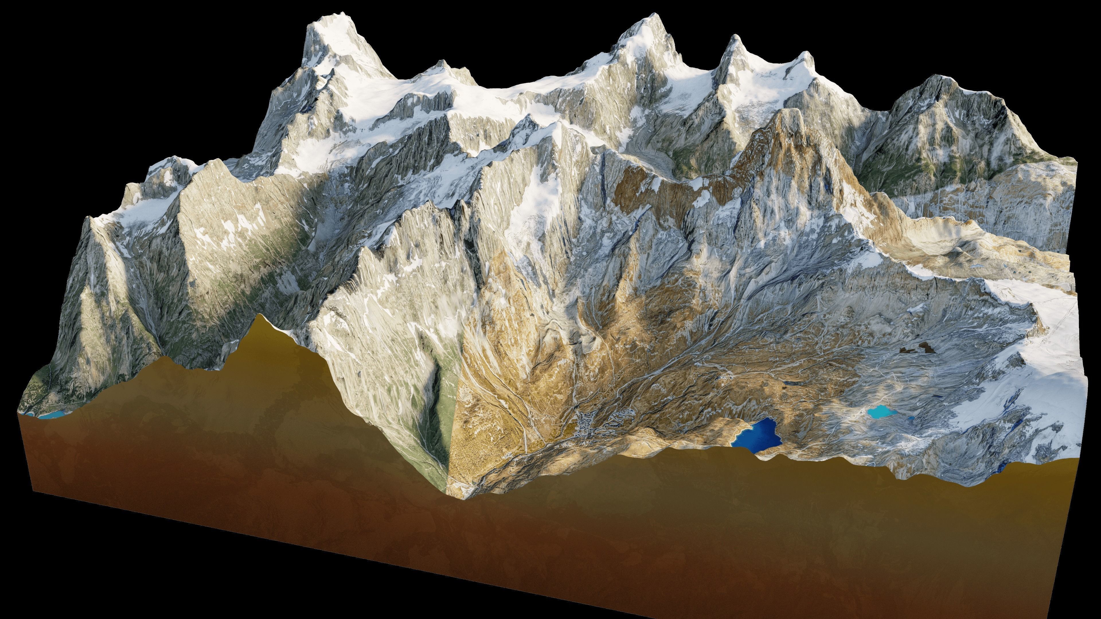 Matterhorn mountain snowy area with slopes and river 3D model | CGTrader