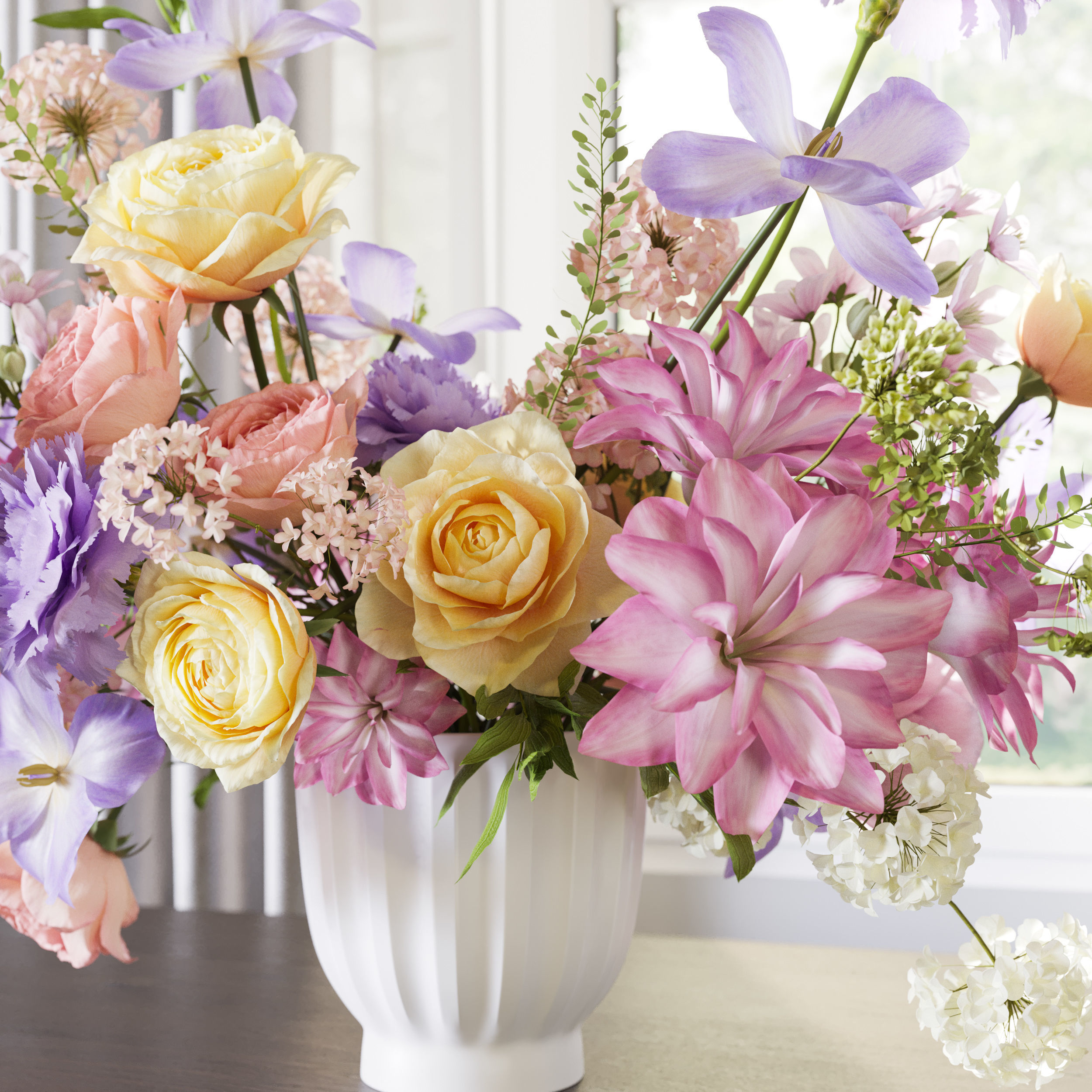 Flower Set 061 Centerpiece purple pink yellow 3D model | CGTrader