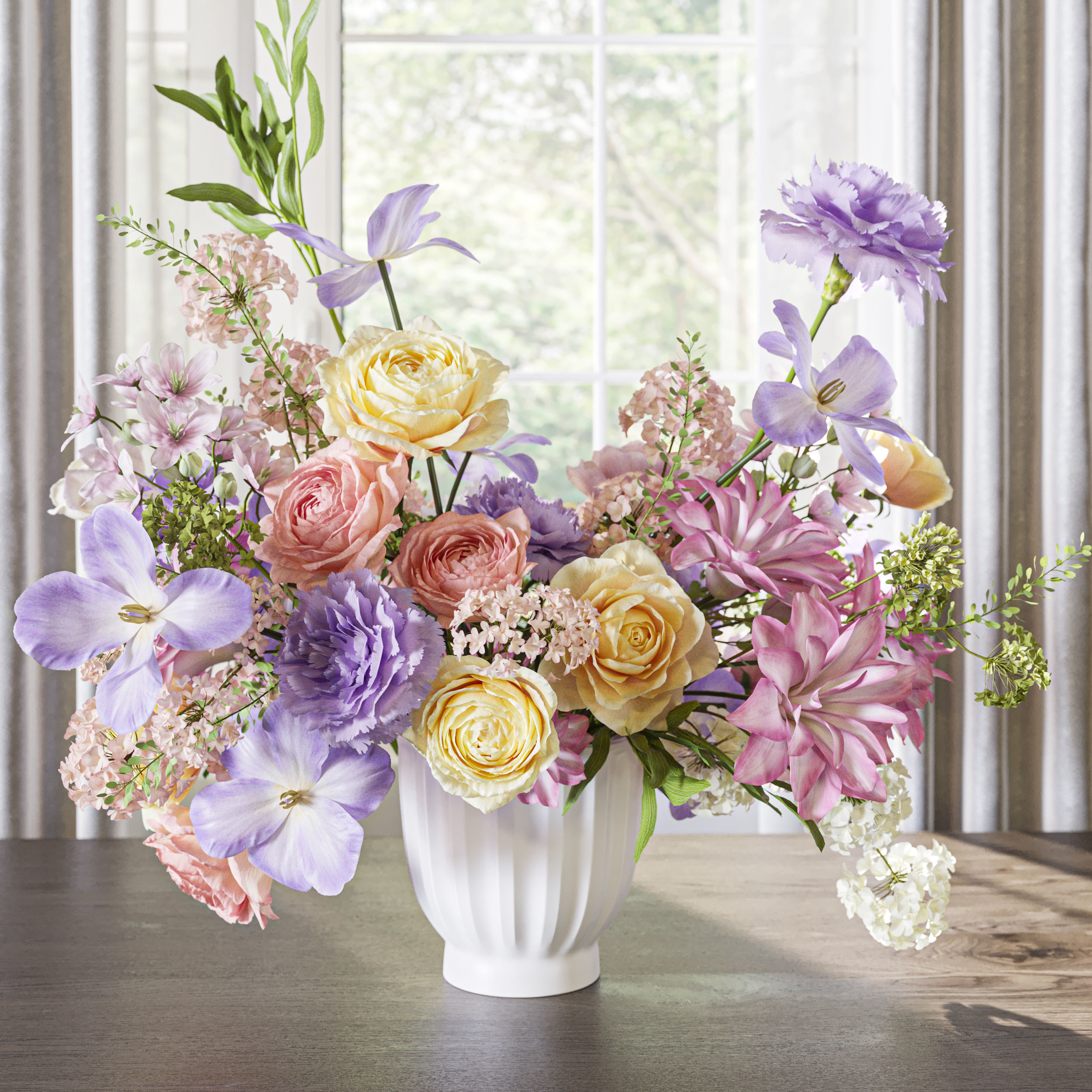 Flower Set 061 Centerpiece purple pink yellow 3D model | CGTrader