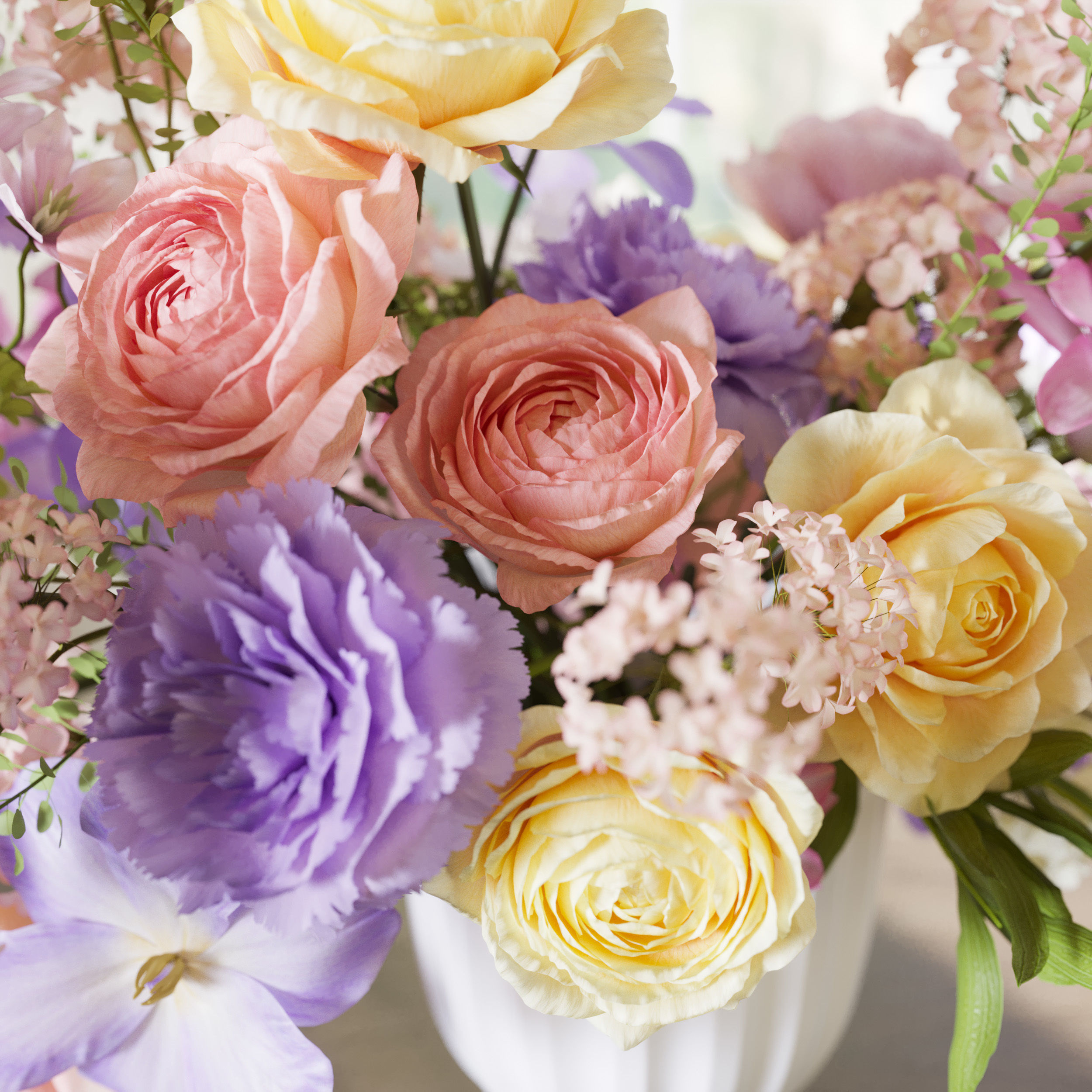 Flower Set 061 Centerpiece purple pink yellow 3D model | CGTrader