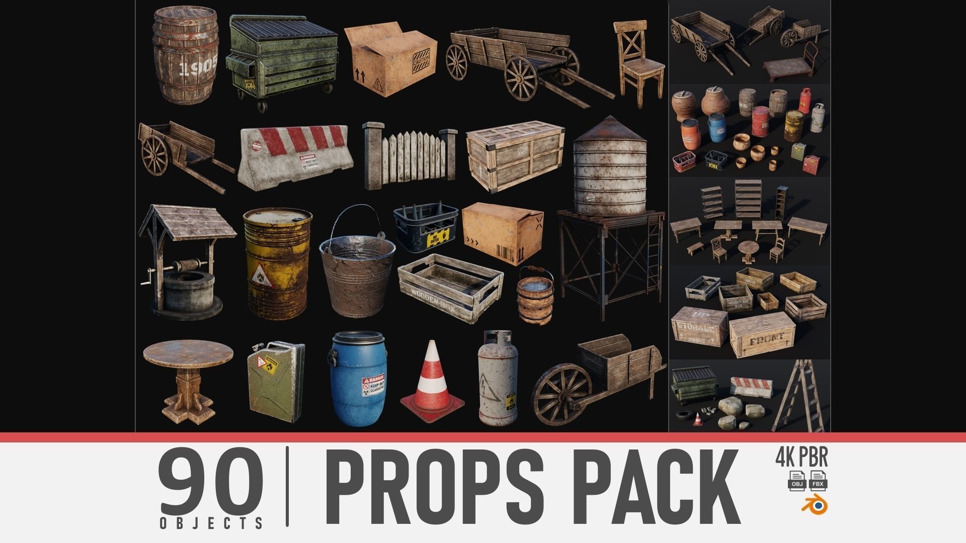 3D model Props Pack - 90 Objects 4K PBR Texture VR / AR / low-poly ...