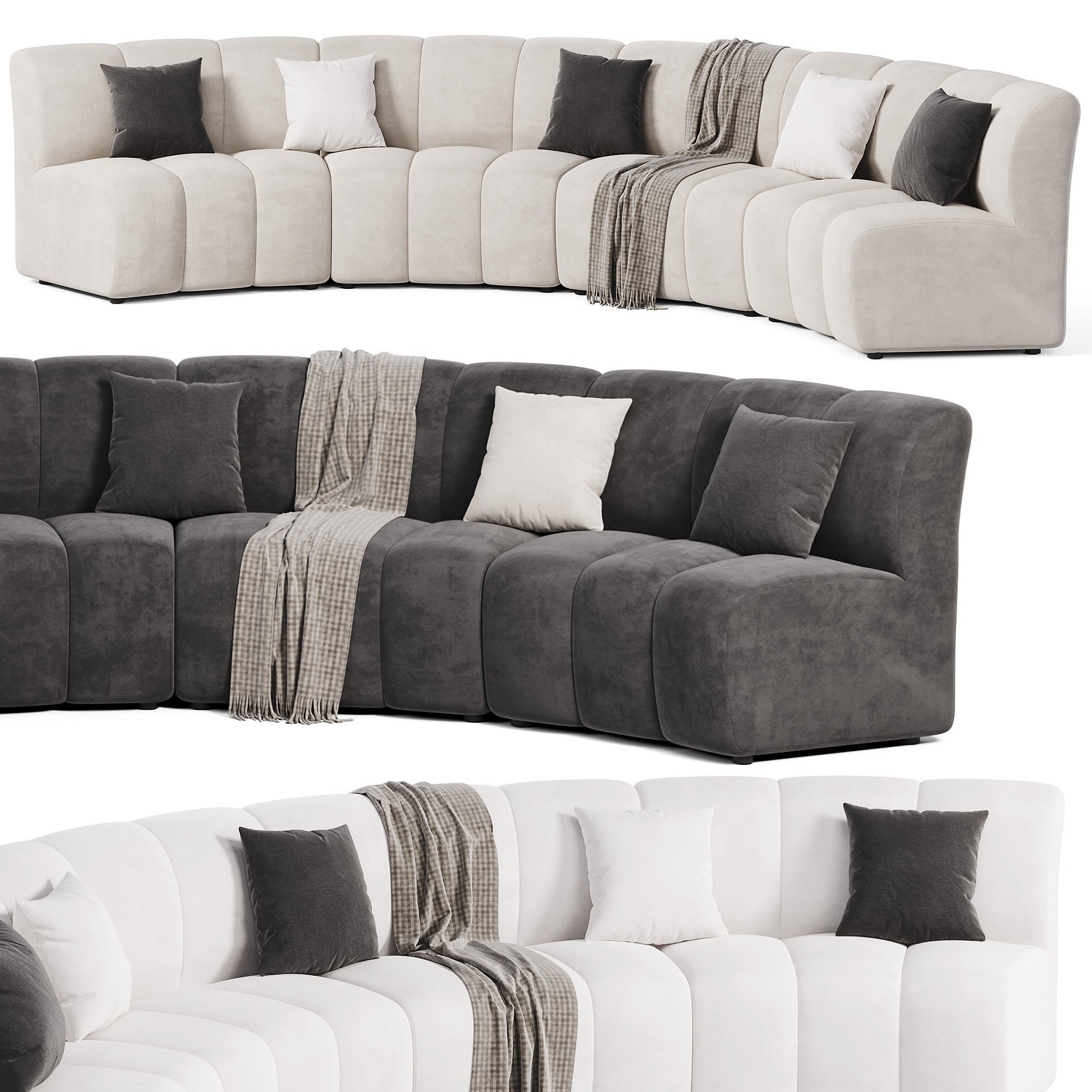 3D model Infinity Dark Grey Velvet 4 Seater Modular Sofa VR / AR / low ...