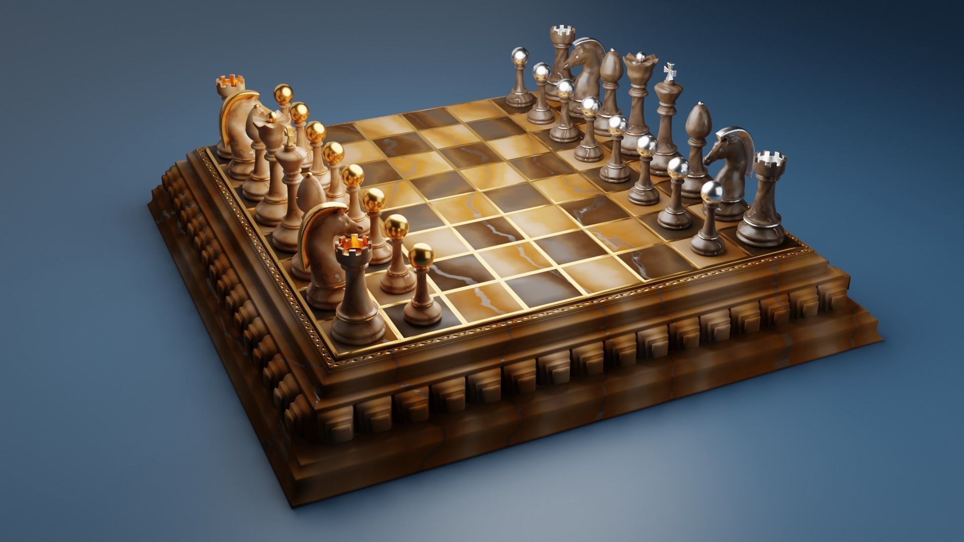 Chess with chessboard 3D 3D model 3D printable | CGTrader